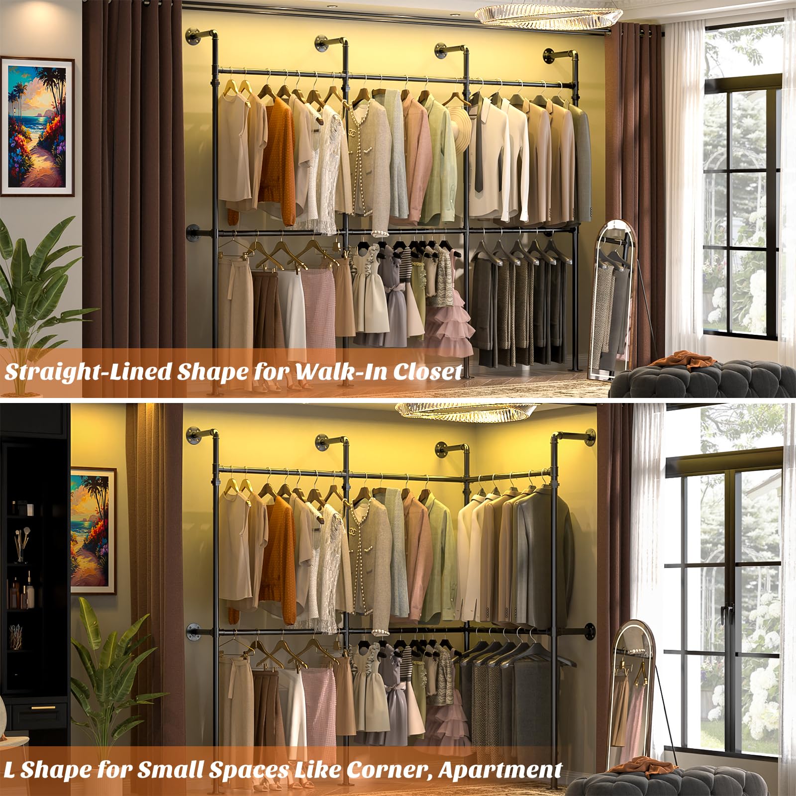 Snapklik.com : Industrial Pipe Clothing Rack, Reversible 9.85FT Clothes ...