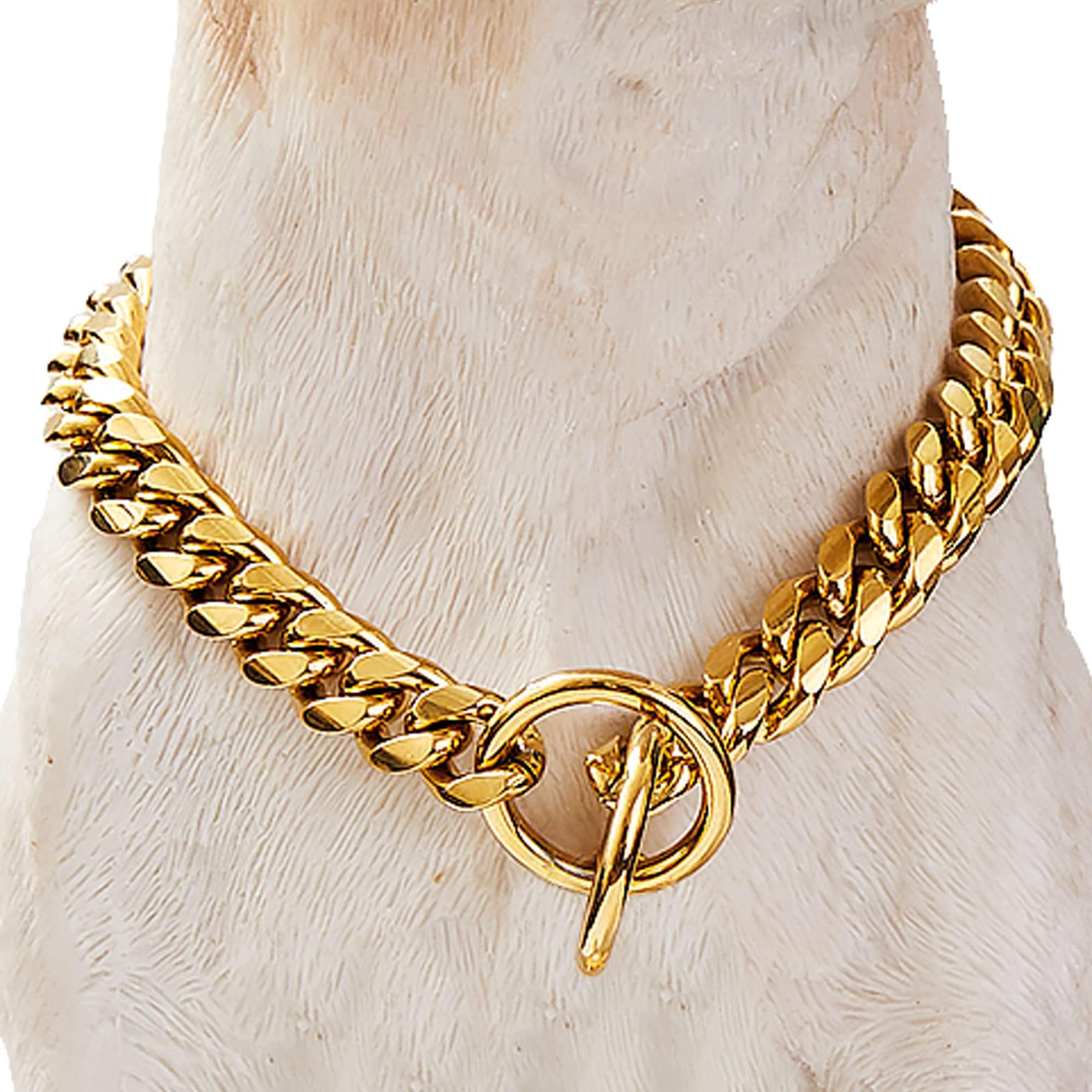 Amazon.com : Loveshine Chain Dog Collar 18K Gold Cuban Link Dog Chain ...