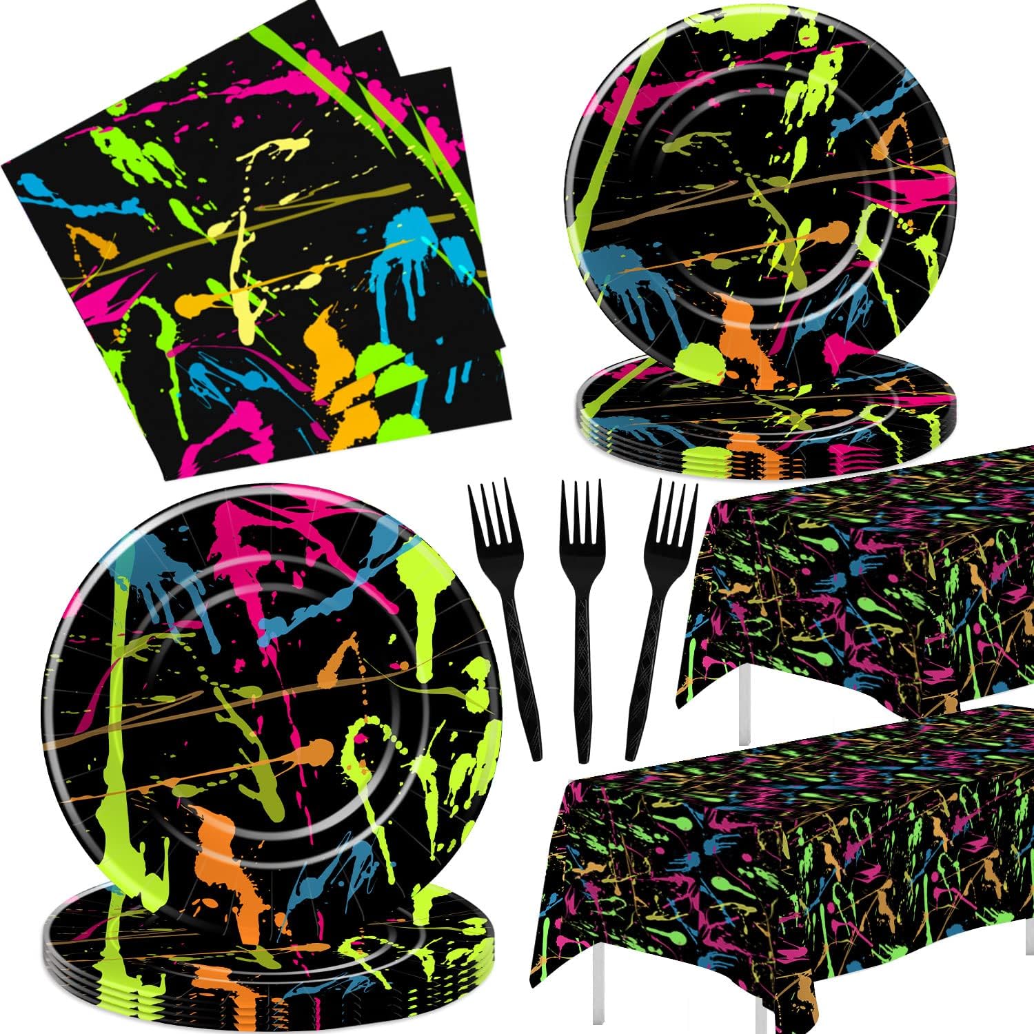 Amazon.com: HIPVVILD Neon Party Supplies Dinnerware, Neon Graffiti ...