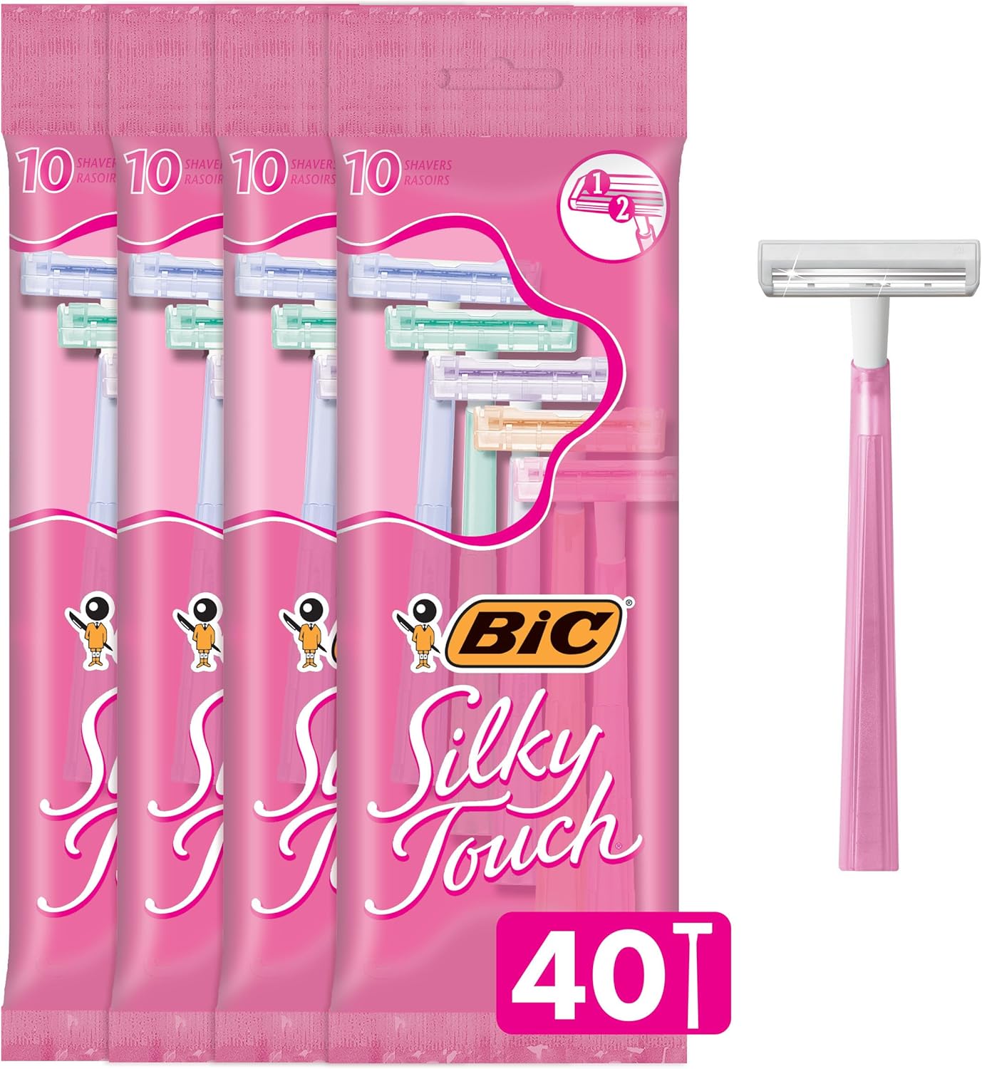 BIC Silky Touch Women's Twin Blade Disposable Razor, 40 Count : Amazon ...