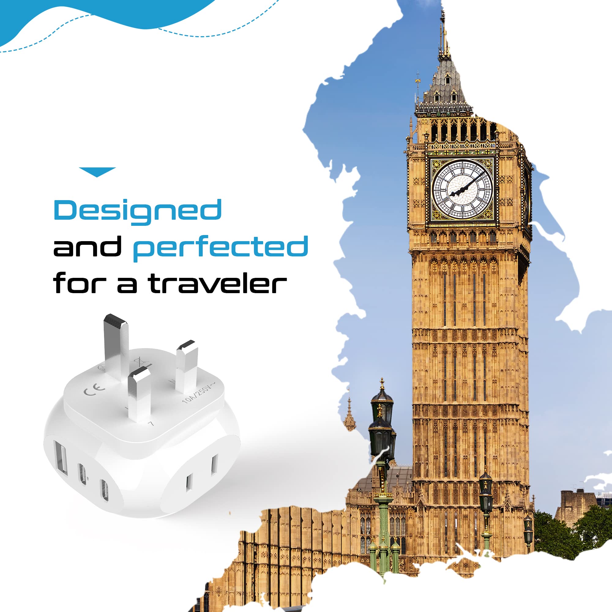 Snapklik.com : Ceptics UK, Ireland Travel Plug Adapter - 5 Input