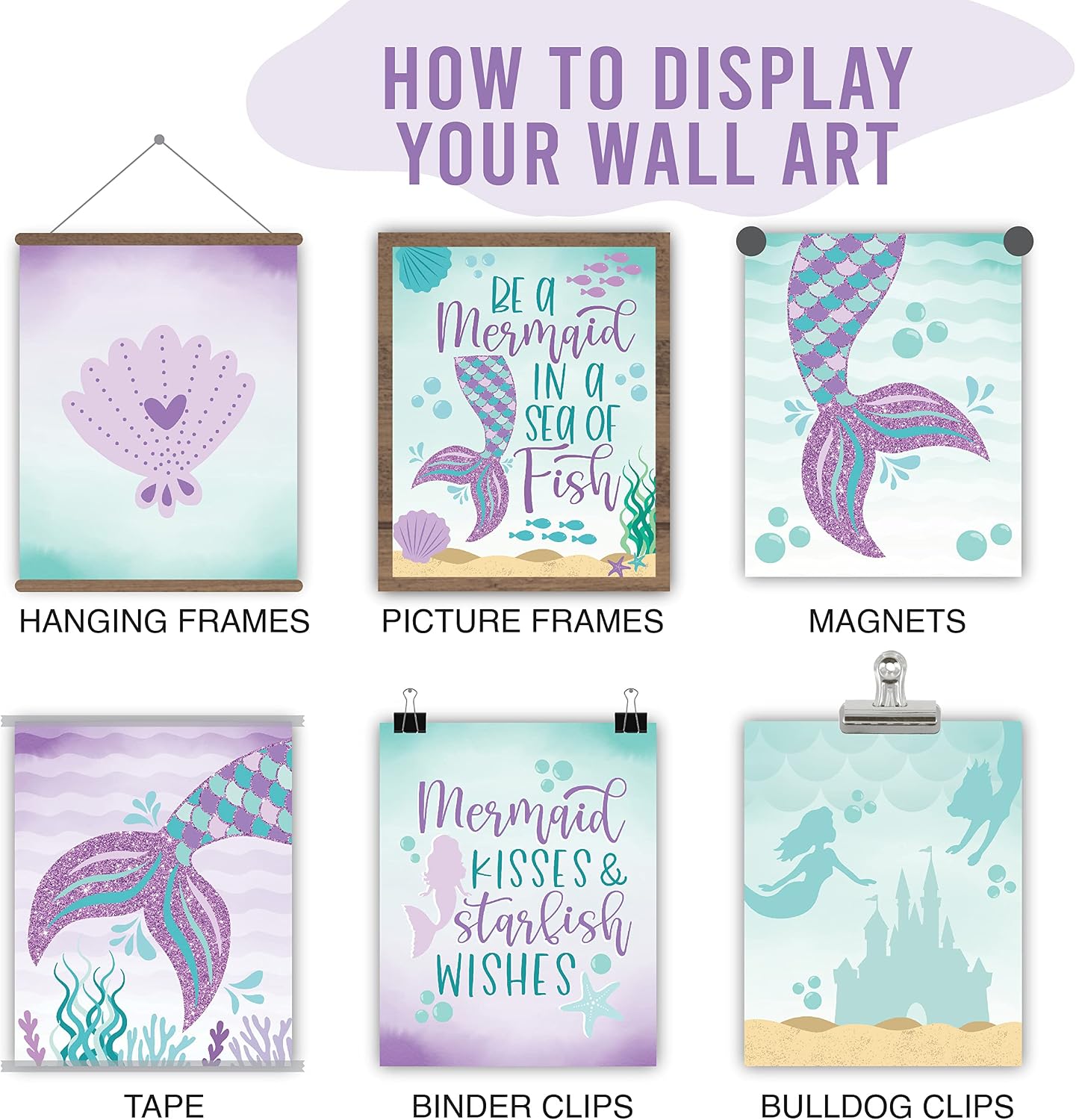 Hadley Designs 6 impresiones reversibles de decoración de sirena de 8 x ...