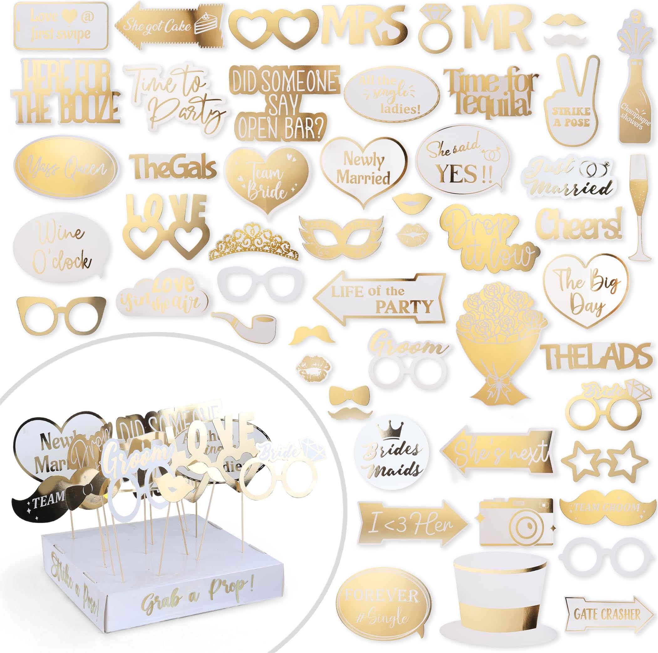 Amazon.com: Wedding Photo Booth Props Kit - 38 Pieces with Wooden ...
