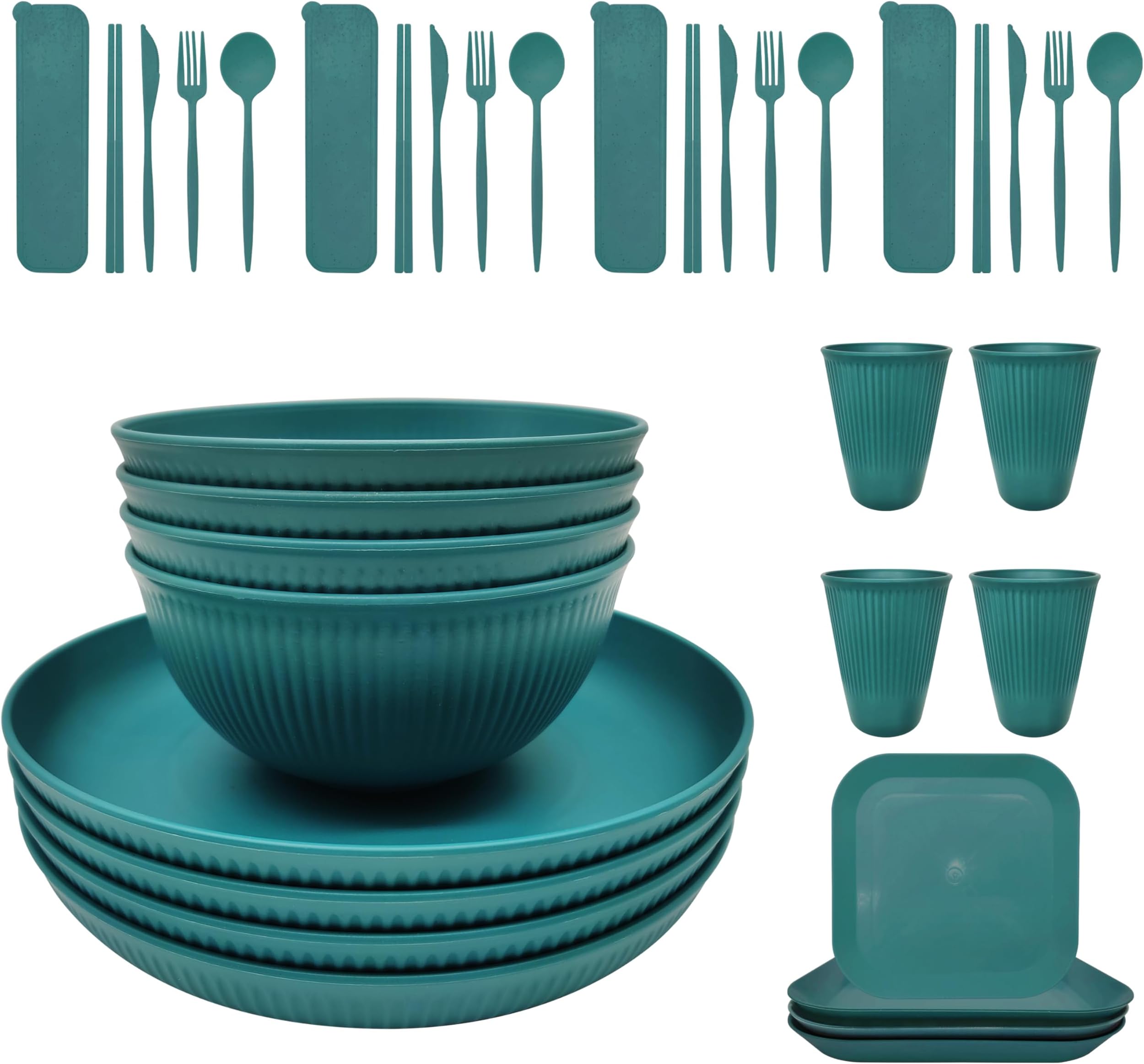 Amazon.com: Wheat Straw Plastic Dinnerware set 36 piece Unbreakable ...
