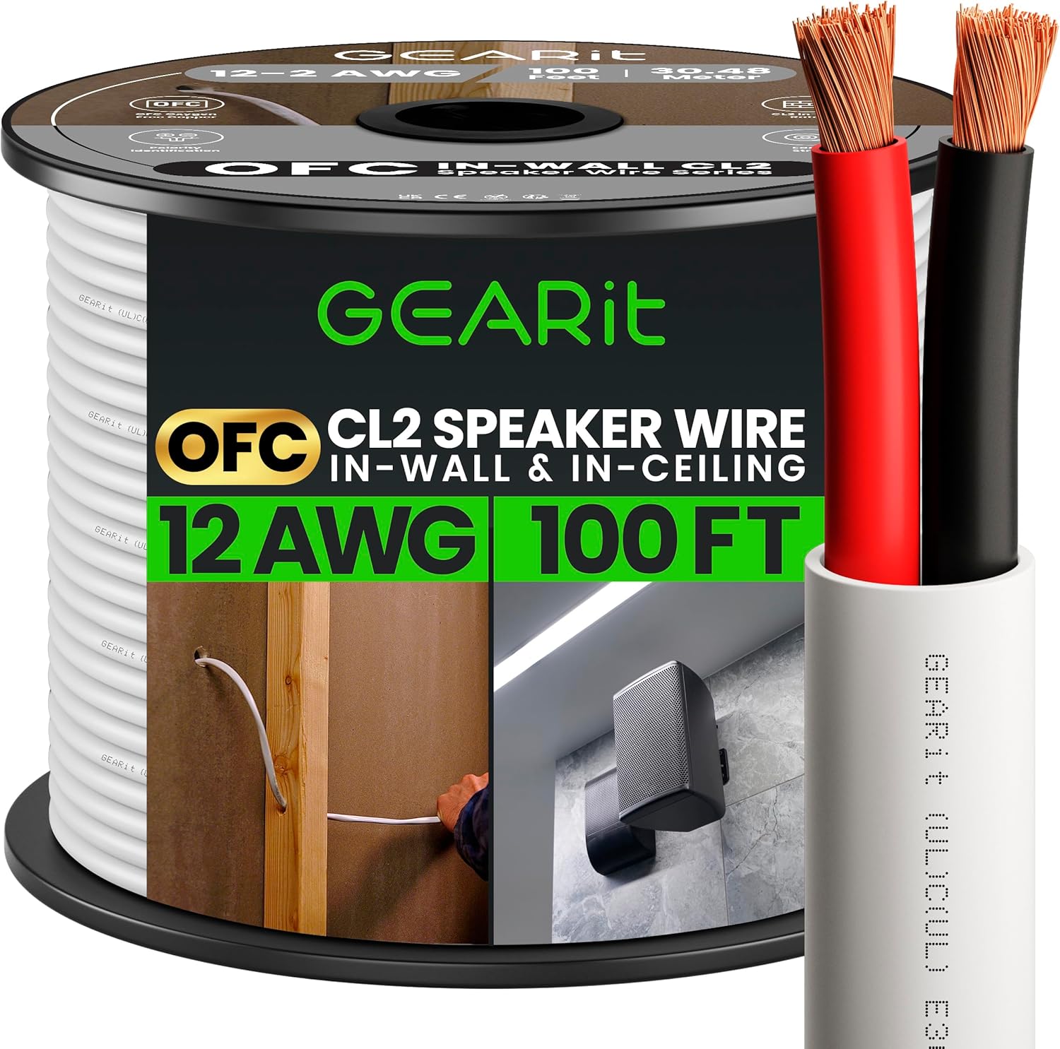 Amazon.com: GearIT 12/2 Speaker Wire (100 Feet) 12AWG Gauge - in Wall ...