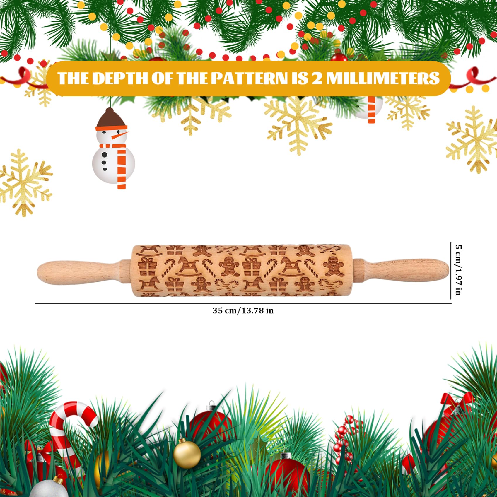 Rolling Paper Christmas Rolling Pin Wooden 14 Inch Gingerbread Man ...