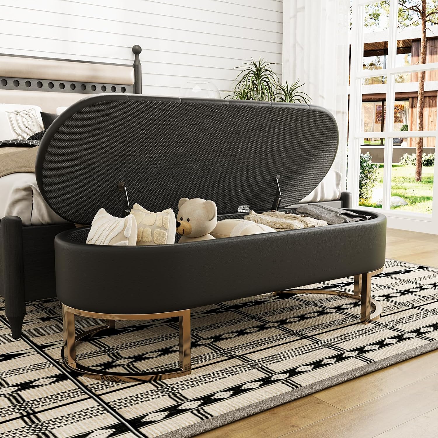 Amazon.com: Maupvit 50" Storage Ottoman Bench, Upholstered Leather End ...