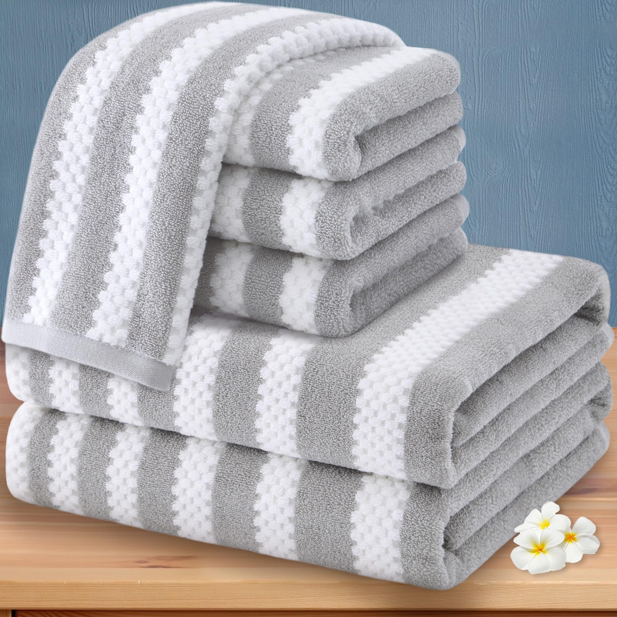 Amazon.com: Luxury Cotton Towel Set - Rice Weave 100% Egyptian Cotton 6 ...