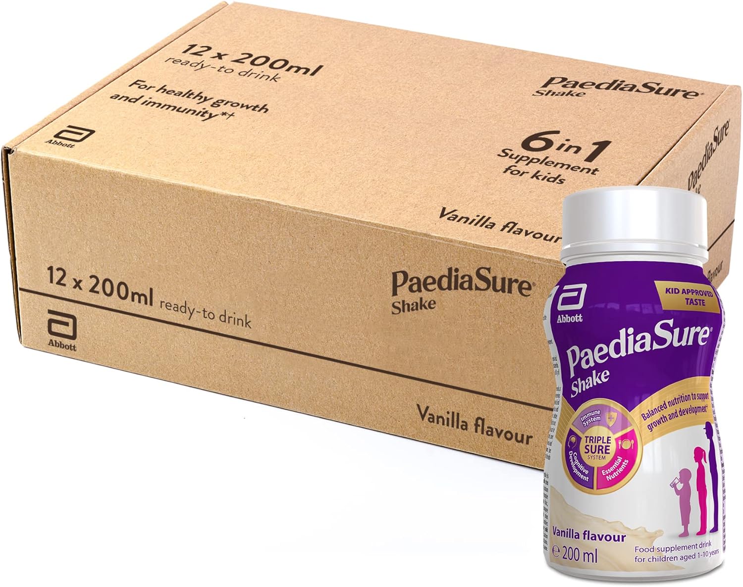 PaediaSure Shake Ready-To-Drink Bottles, 12 x 200ml, Vanilla Flavour ...