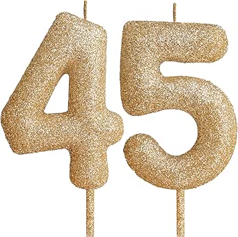 Amazon.com: Cxryrzhe 45th Glitter Birthday Candles Gold Number 45 ...