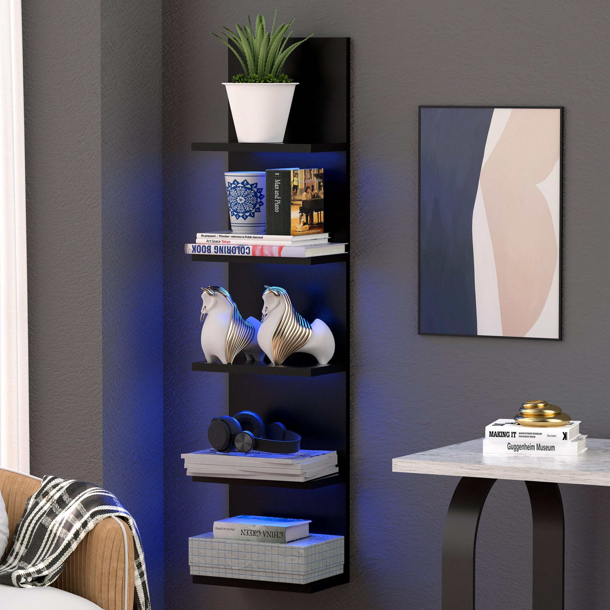 Amazon.com: Bloddream 5 Tier Wall Shelves with LED Light, Vertical ...