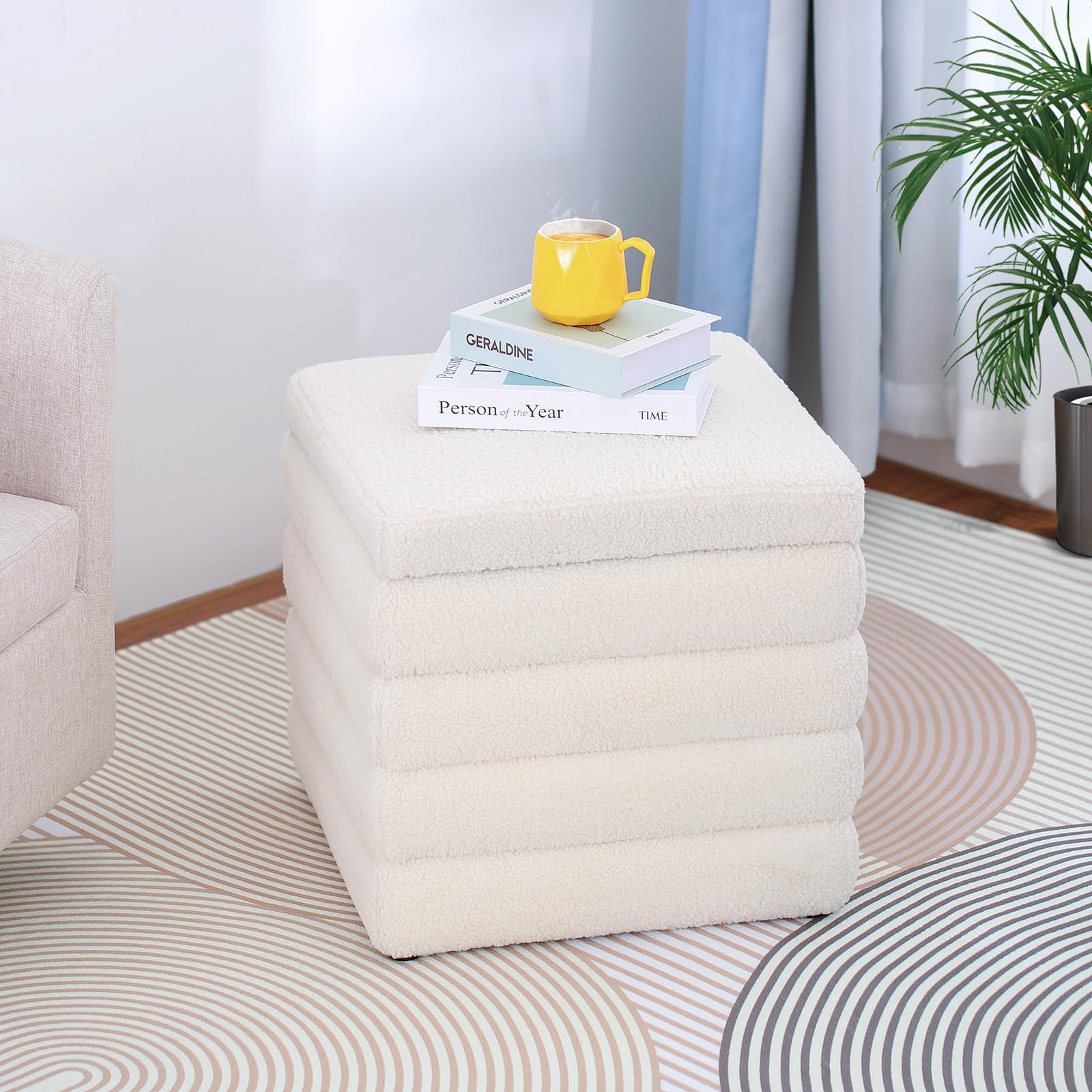 Amazon.com: OuchTek Teddy Square Ottoman White Small Storage Ottoman ...