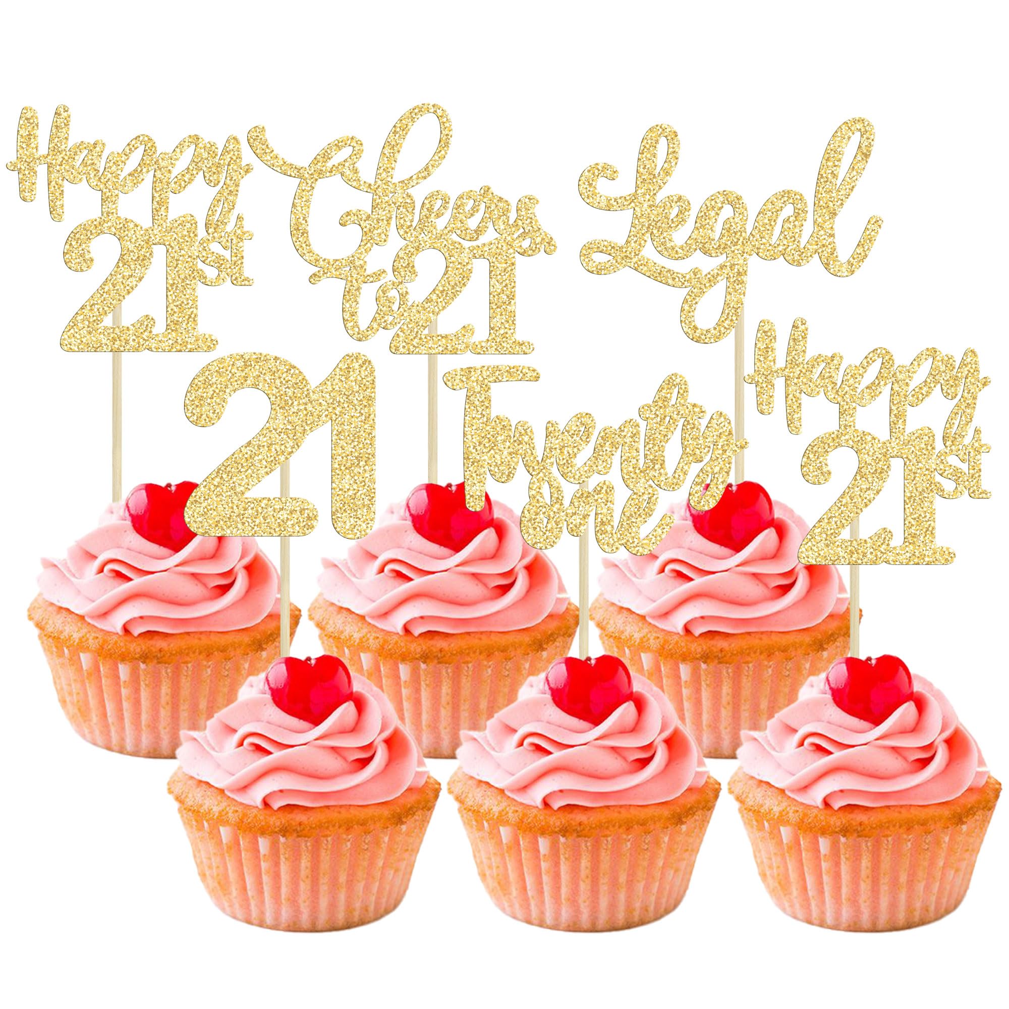 Amazon.com: 30 Pack Happy 21st Birthday Cupcake Toppers Gold Glitter ...
