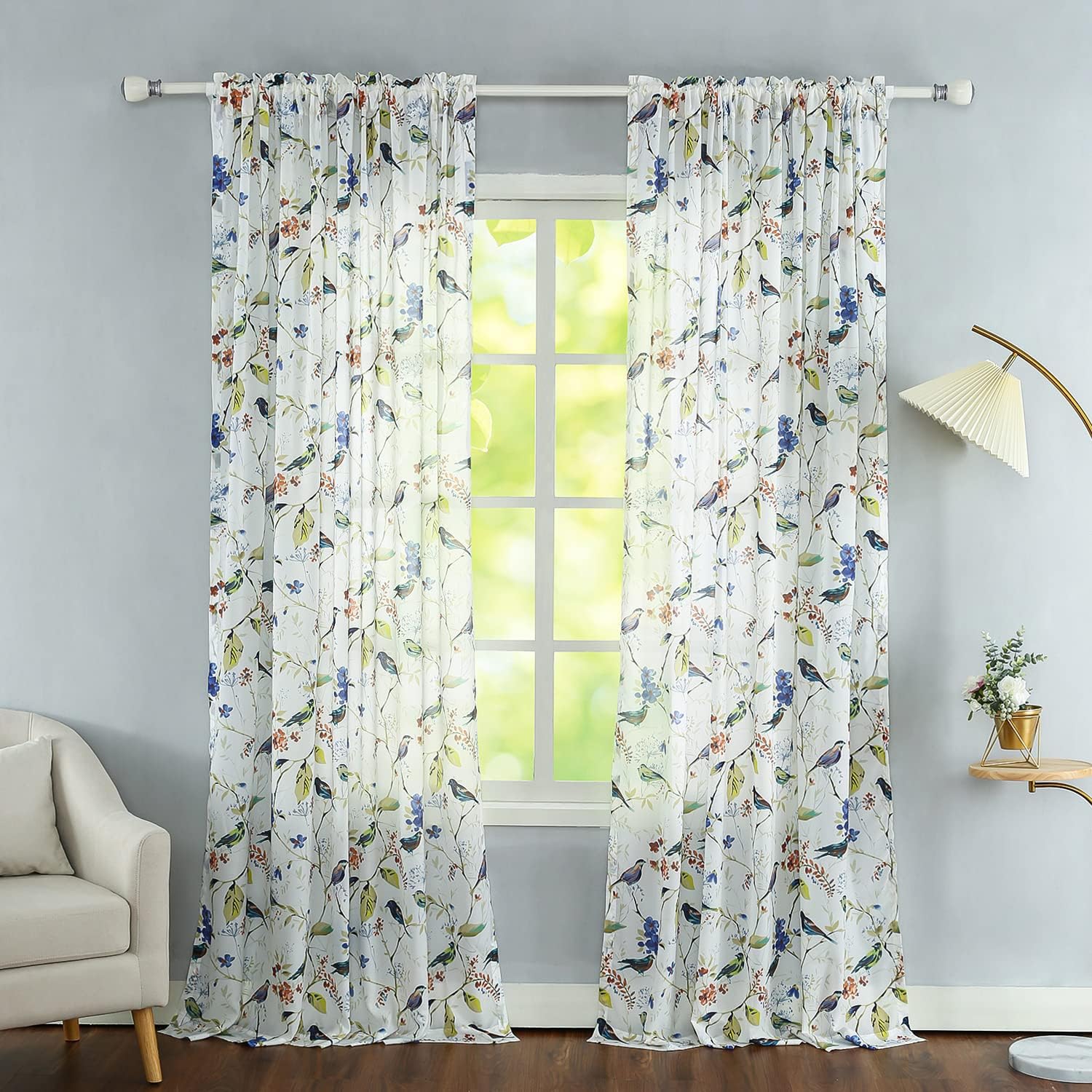 Amazon.com: Leeva Birds Pattern Sheer Curtains, Lightweight Rod Pocket ...