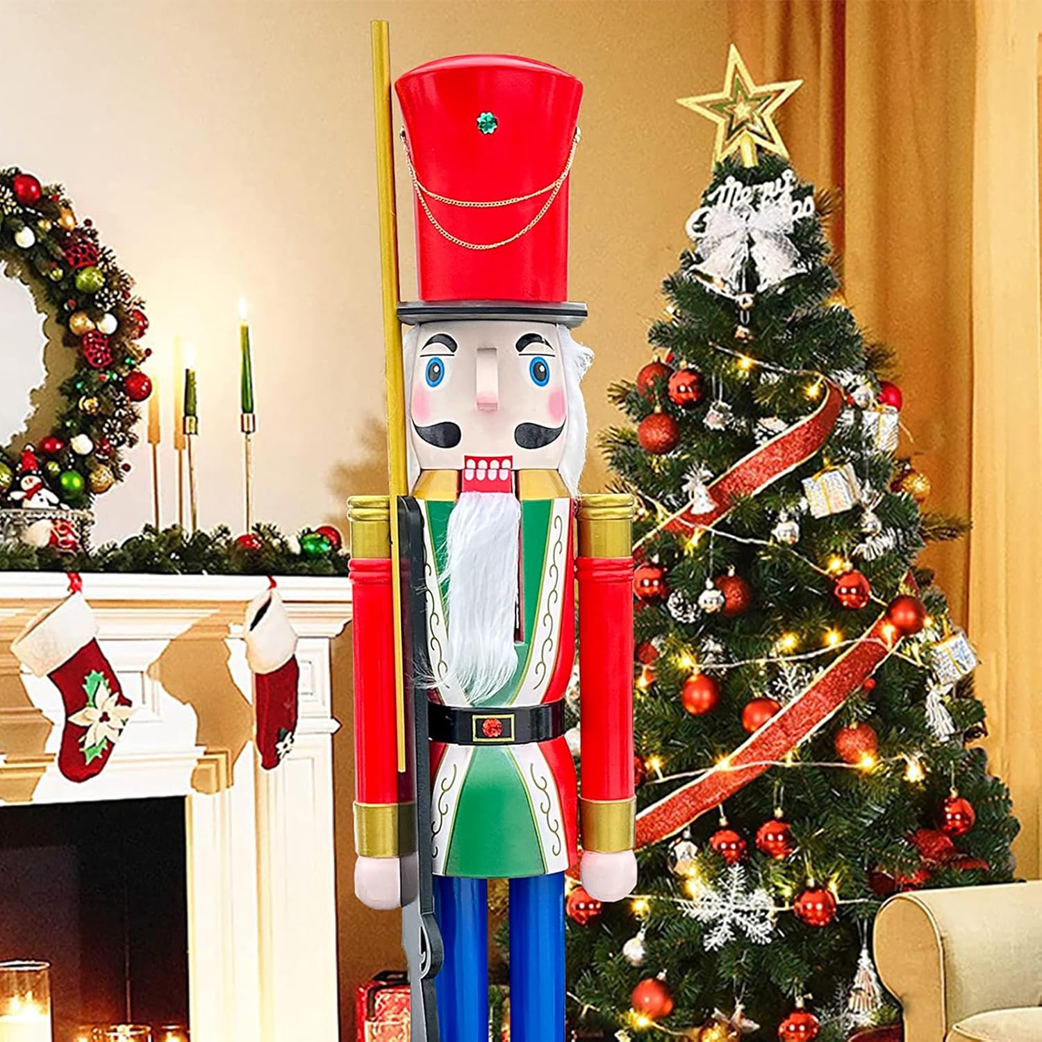 CDL 60" 5feet Tall Life-Size Large/Giant Red Xmas Wooden Nutcracker ...