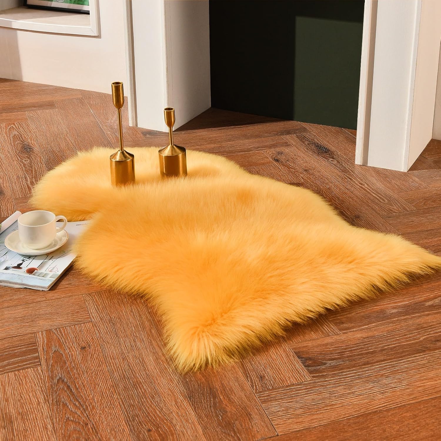 Amazon.com: duduta Yellow Faux Sheepskin Throw Rug 2x3 ft, Fluffy Shag ...