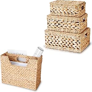 Amazon.com: Chi An Home Wicker Magazine Basket + Set of 3 Wicker ...