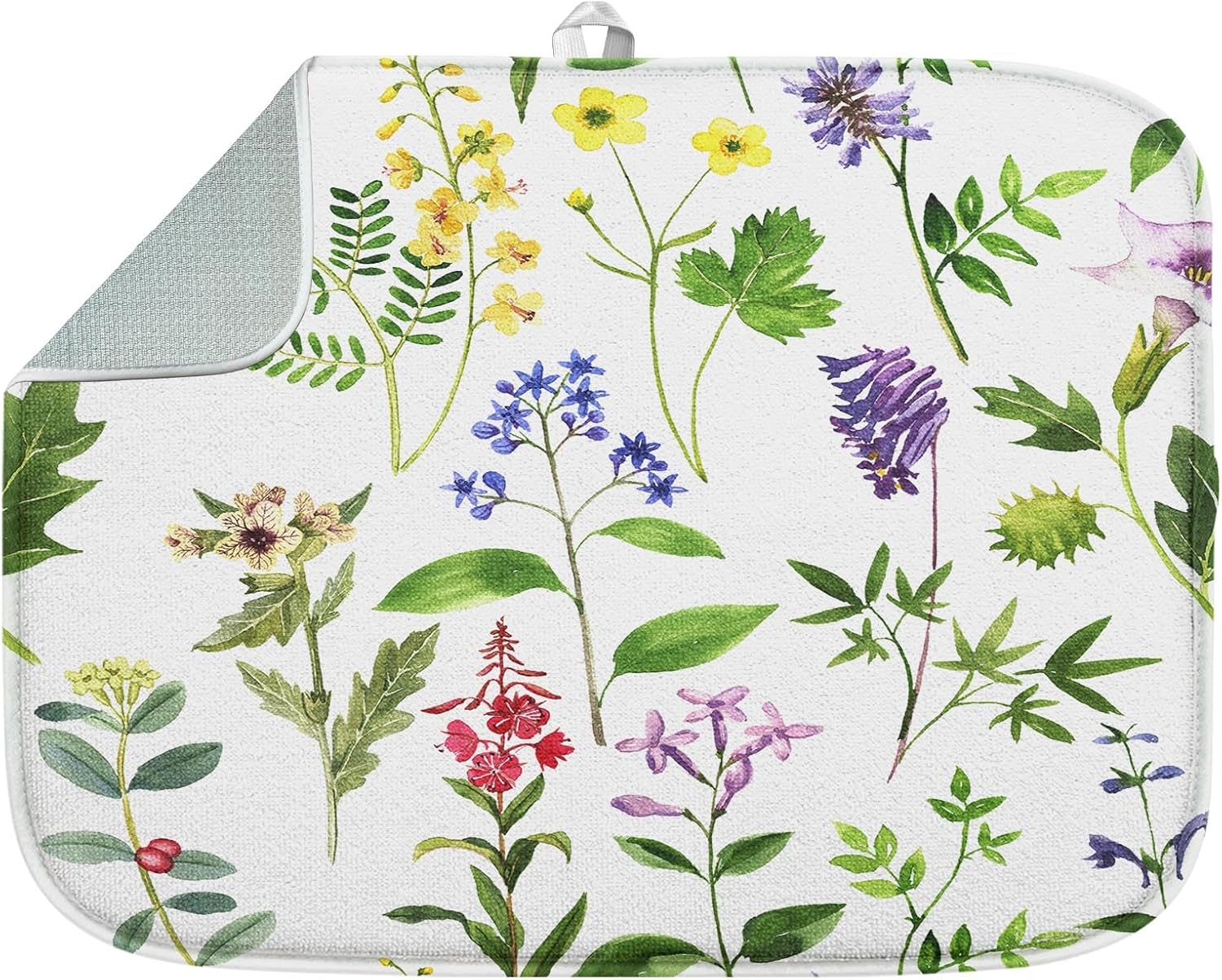 Amazon.com: Sanwarm Absorbent Dish Drying Mat, Botanical Green Herbs ...