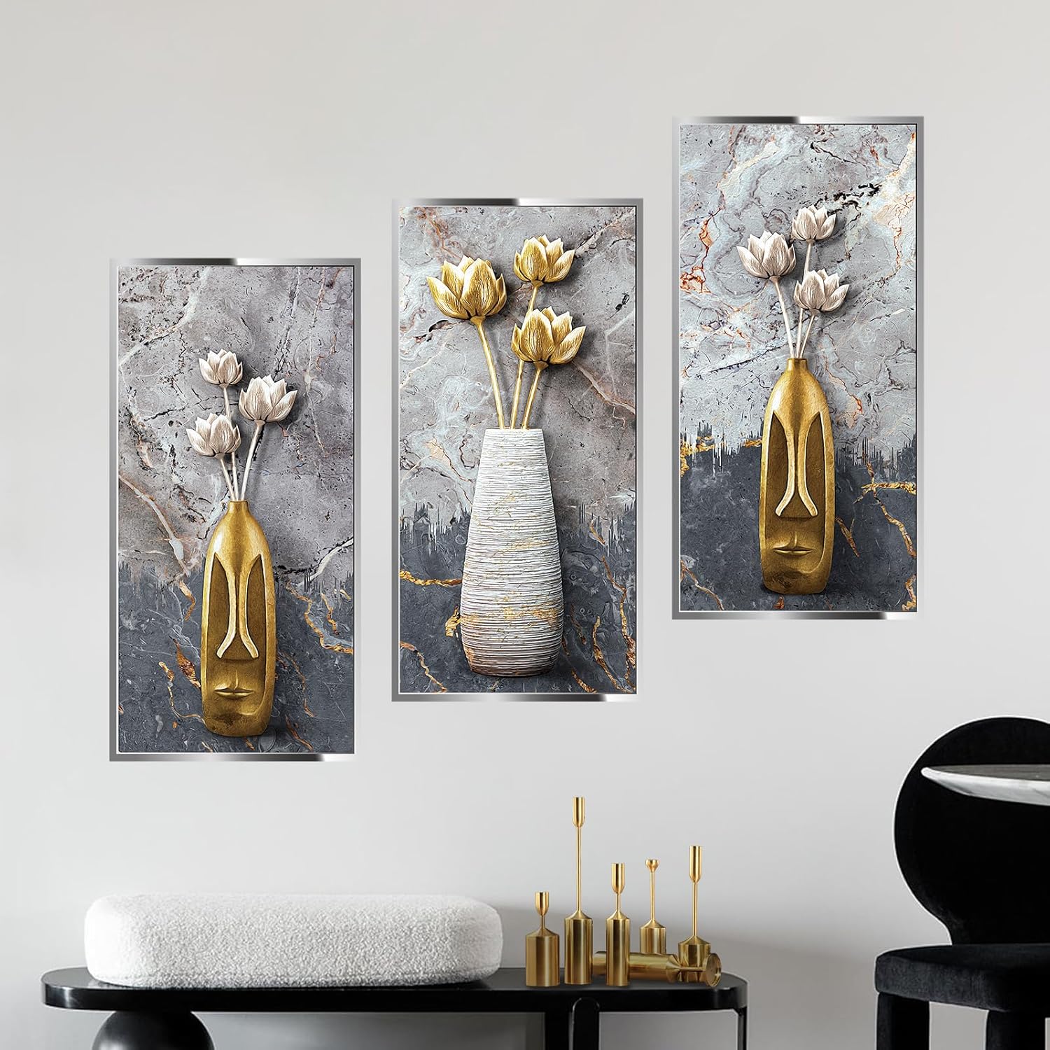 Amazon.com: 3D Vase Lotus Wall Stickers, Frameless Self Adhesive Wall ...
