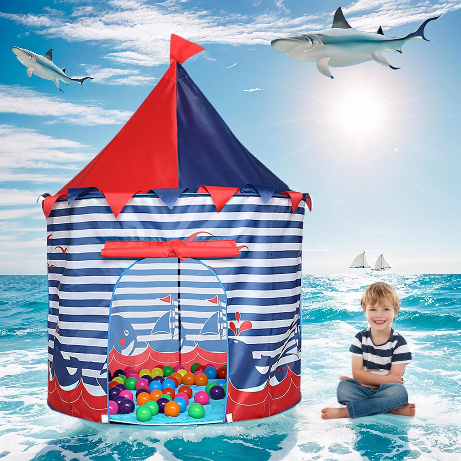Amazon.com: Qulable Play Tent for Kids, Shark Themed Playhouse Indoor ...