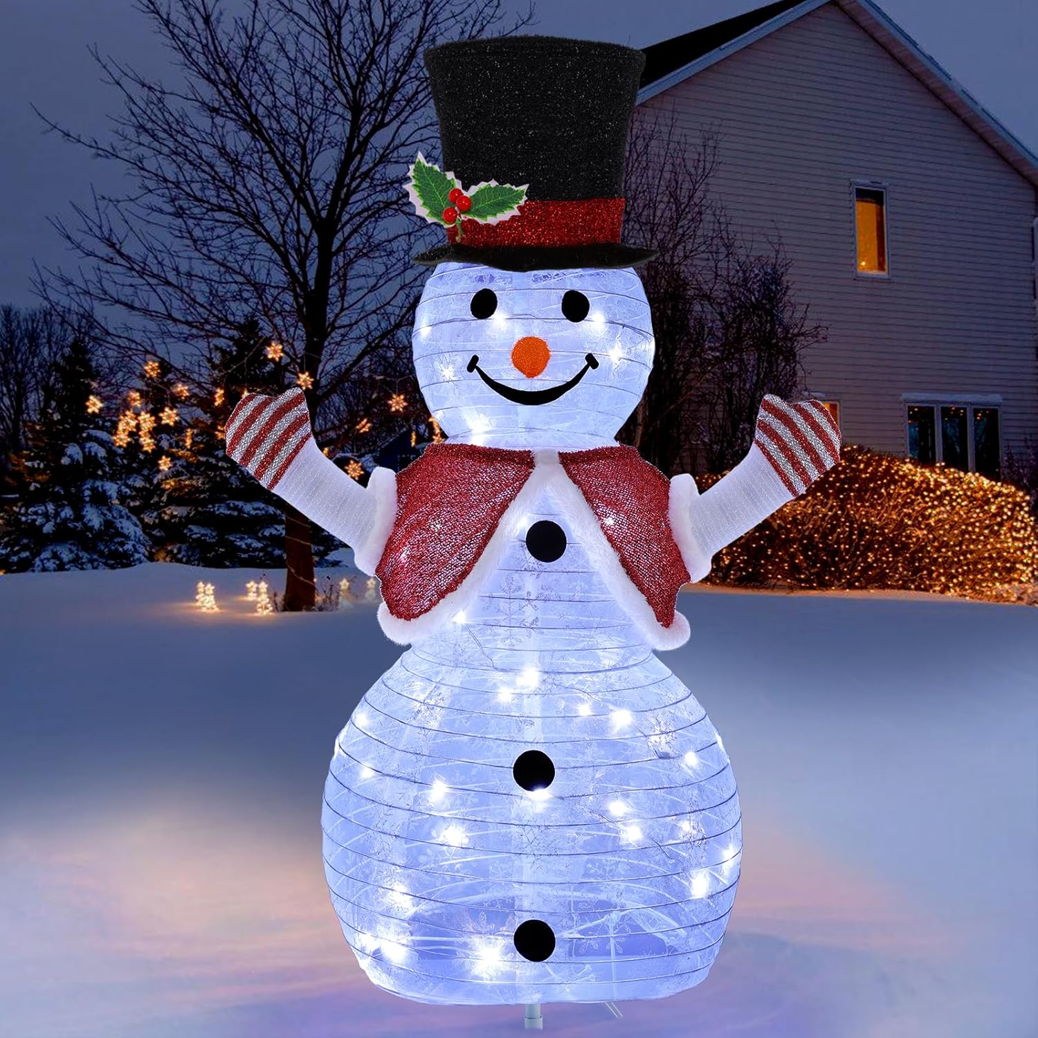 Amazon.com: Lighted Snowman Christmas Decorations, Collapsible for Indoor/Outdoor use. Two ...