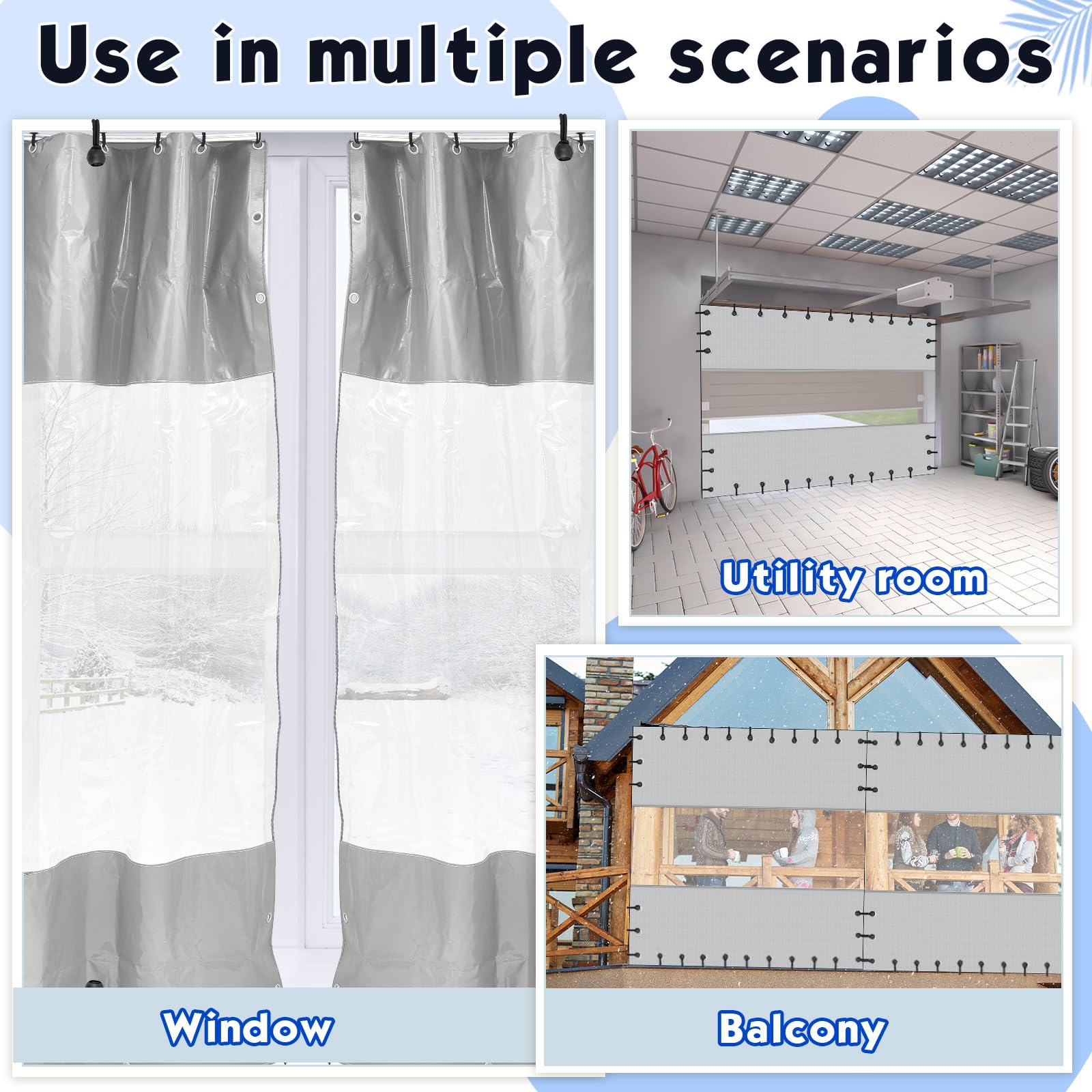 SmoothNovelty 2 Pcs 8 x 8 ft Vinyl Curtains for Patio 19 oz Outdoor ...