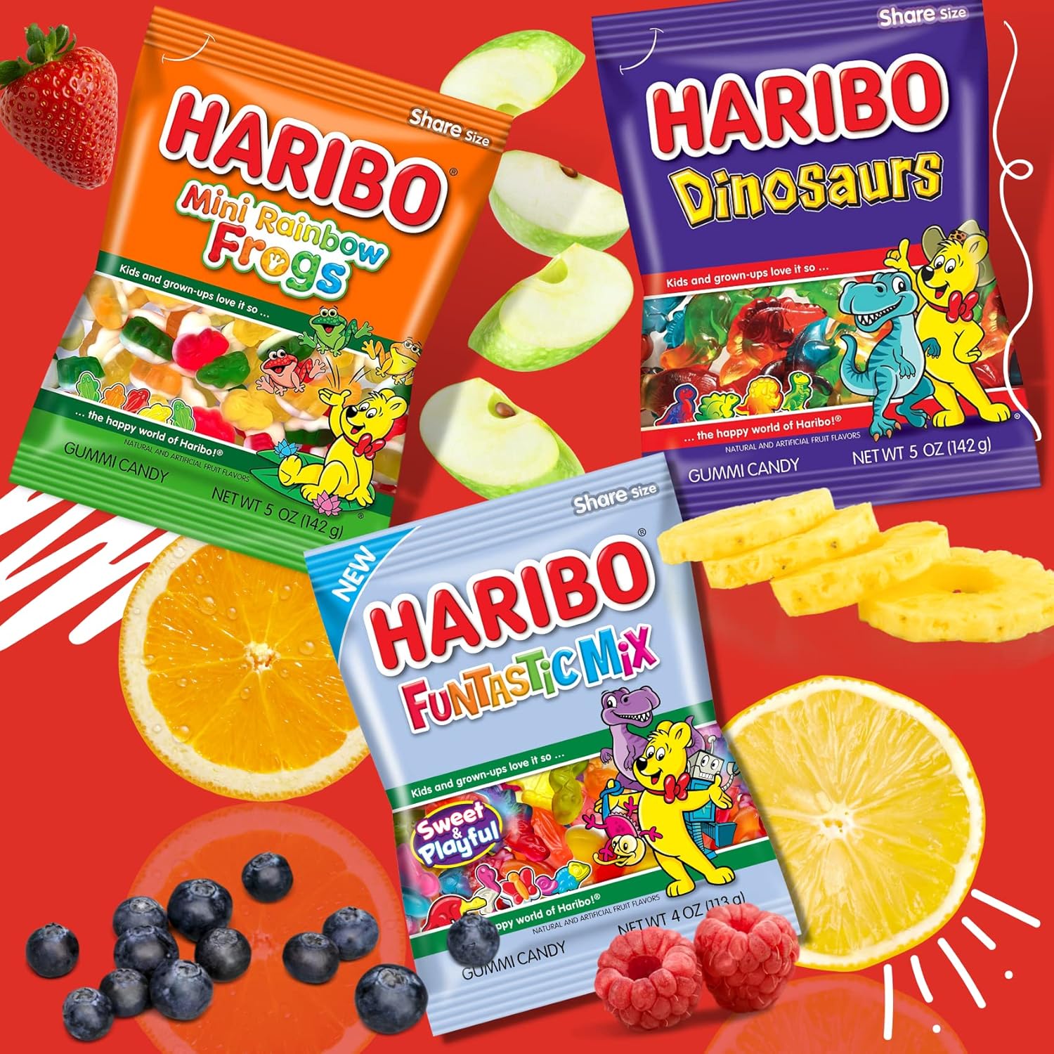 Buy Haribo Dinosaurs, Mini Frogs, and Funtastic Mix Gummi Candy ...
