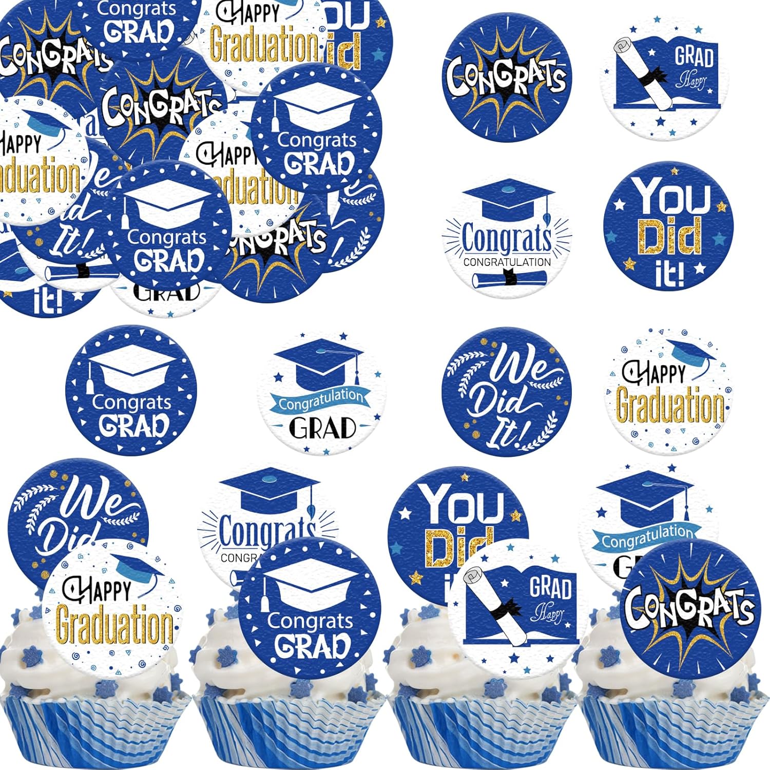 Amazon.com: Fyeoxle 36PCS Edible Graduation Cap Cupcake Toppers Wafer ...