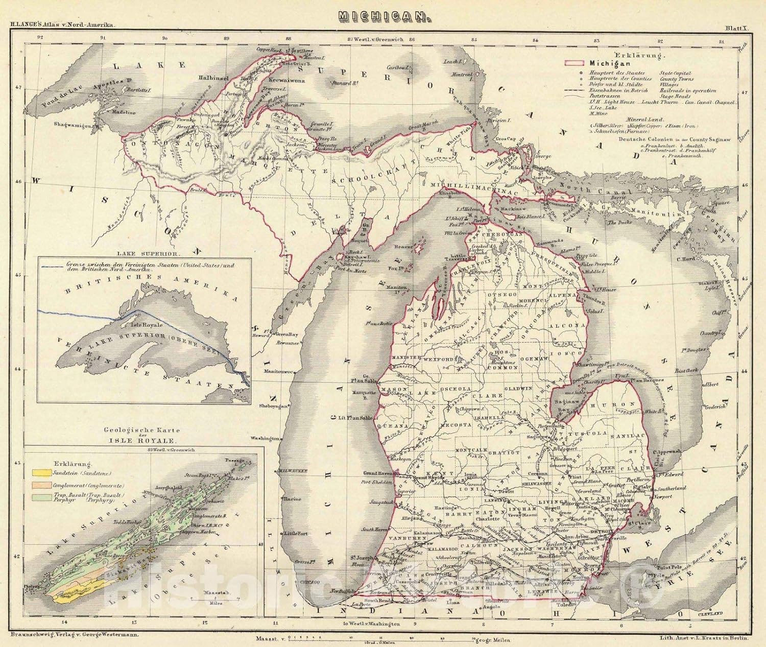 Amazon.com: Historic Map - National Atlas - 1854 Michigan. - Vintage ...