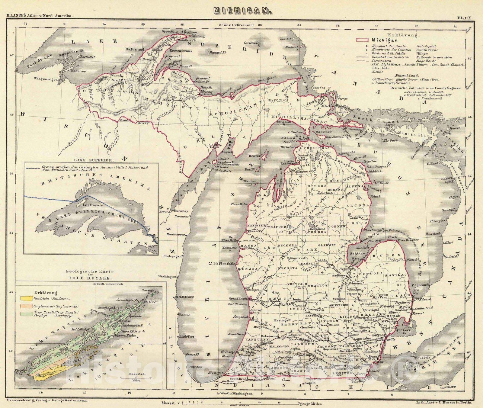 Amazon.com: Historic Map - National Atlas - 1854 Michigan. - Vintage ...