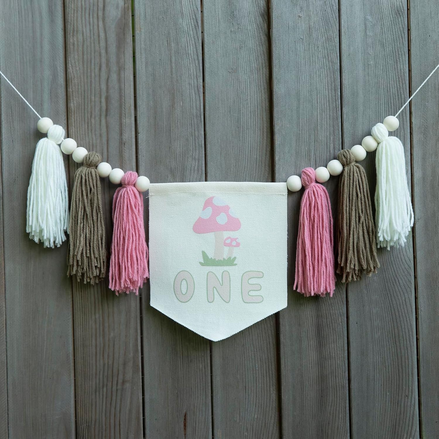 Amazon.com: Toadstool One Birthday Banner - Mushroom 1st Highchair ...