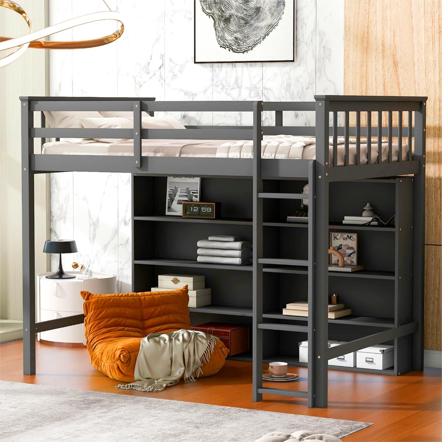 Amazon.com: Quarte Multifunctional Loft Bed, Full Size Wood Loft Bed ...