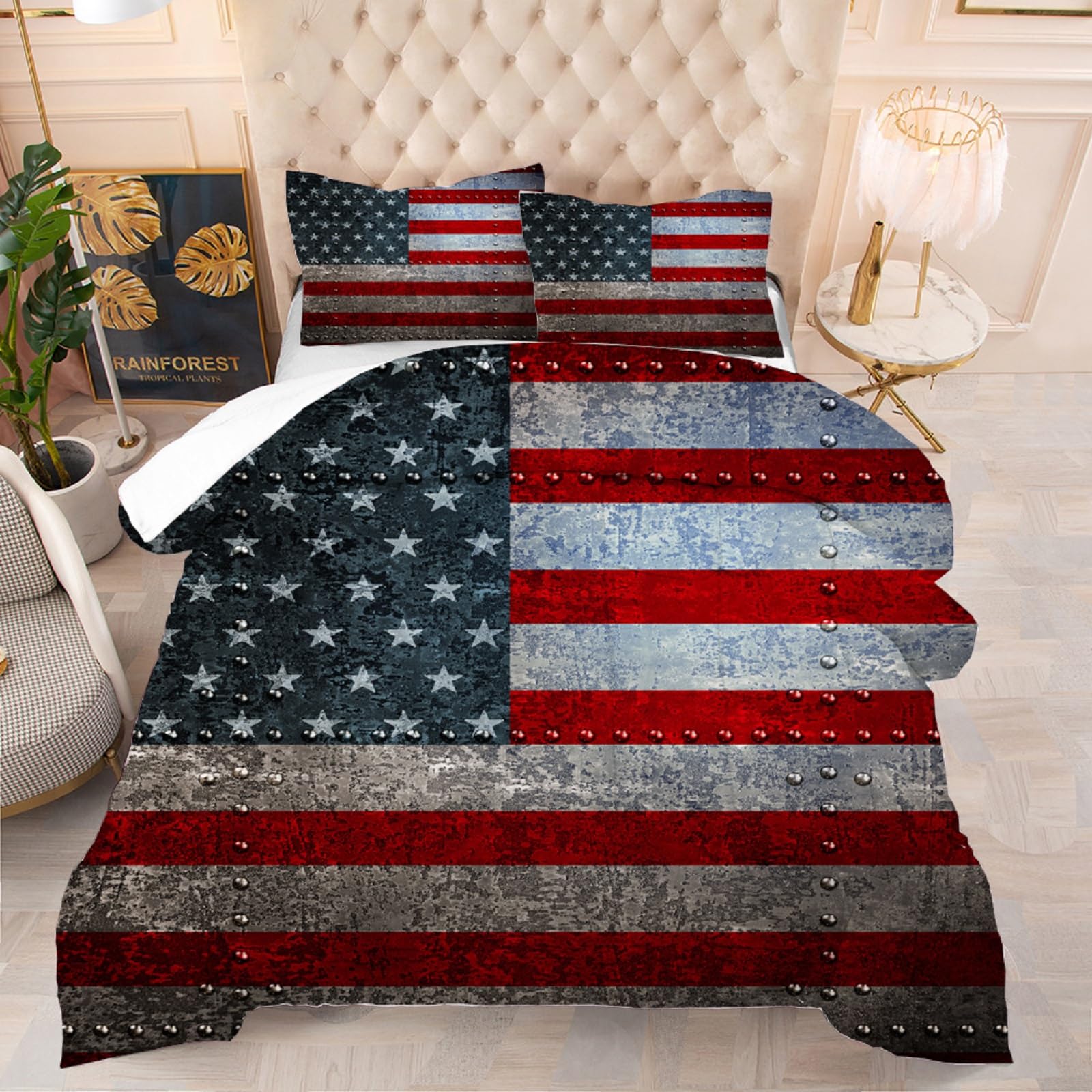 Amazon.com: Dirty USA American Flag Comforter Set Full Size Textured US ...