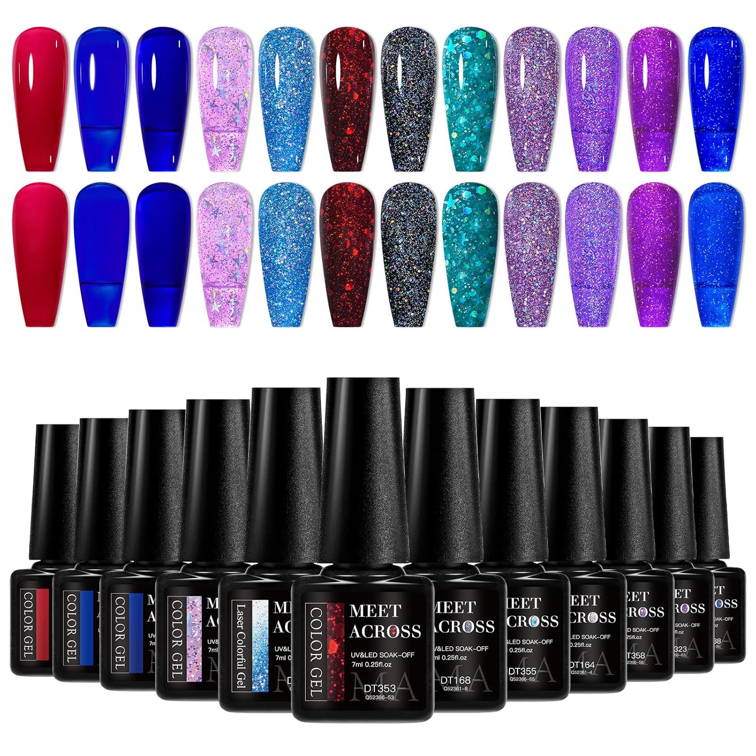 Amazon.com: MEET ACROSS Gel Nail Polish Set 12 Colors Sparkly Pink Red ...