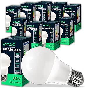 V-TAC 10x Lampadine LED con Attacco E27 8,5W (Equivalenti a 60W) A60 - Lampadine di Nuova ...