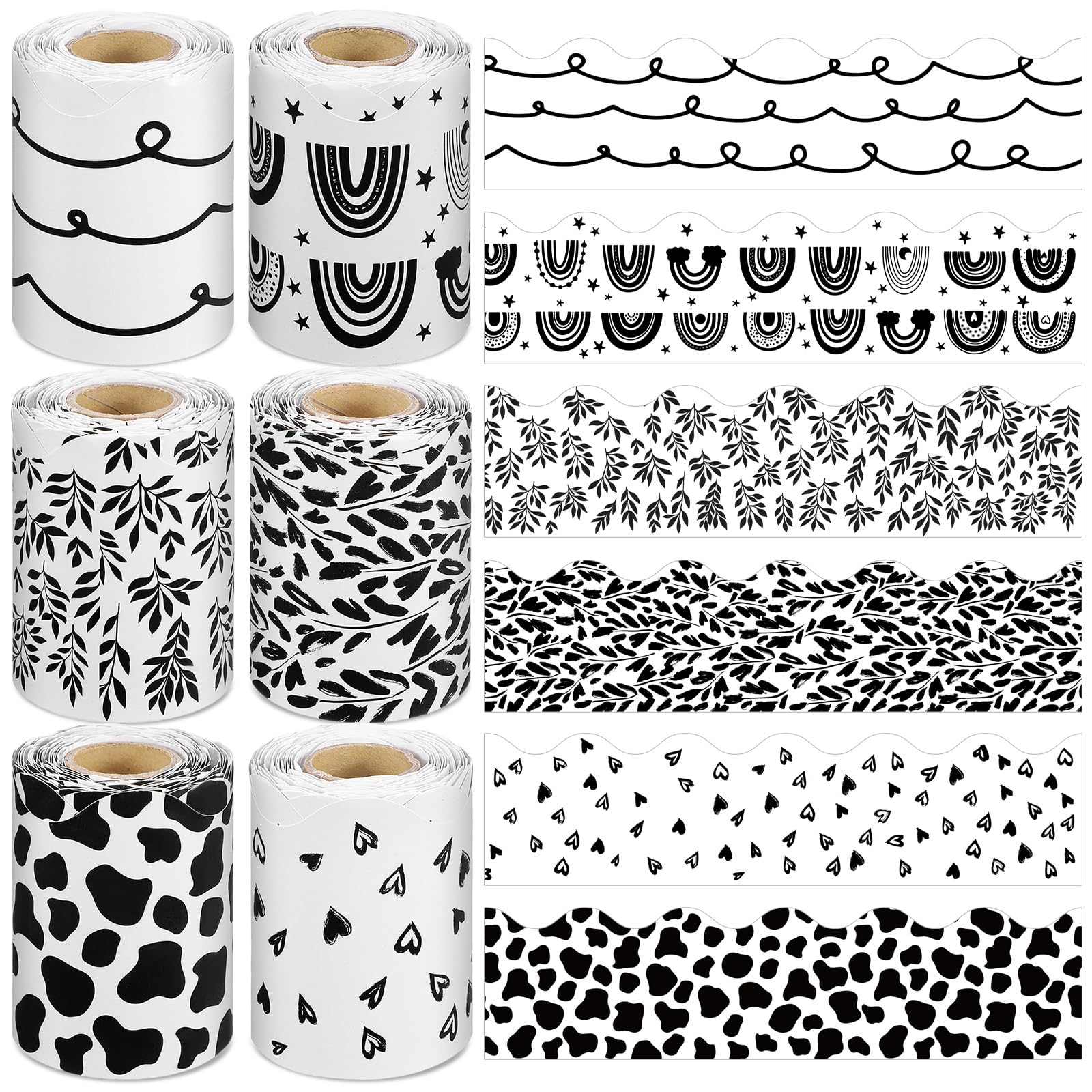 Amazon.com: 6 Rolls Black and White Bulletin Board Border Polka Dots ...