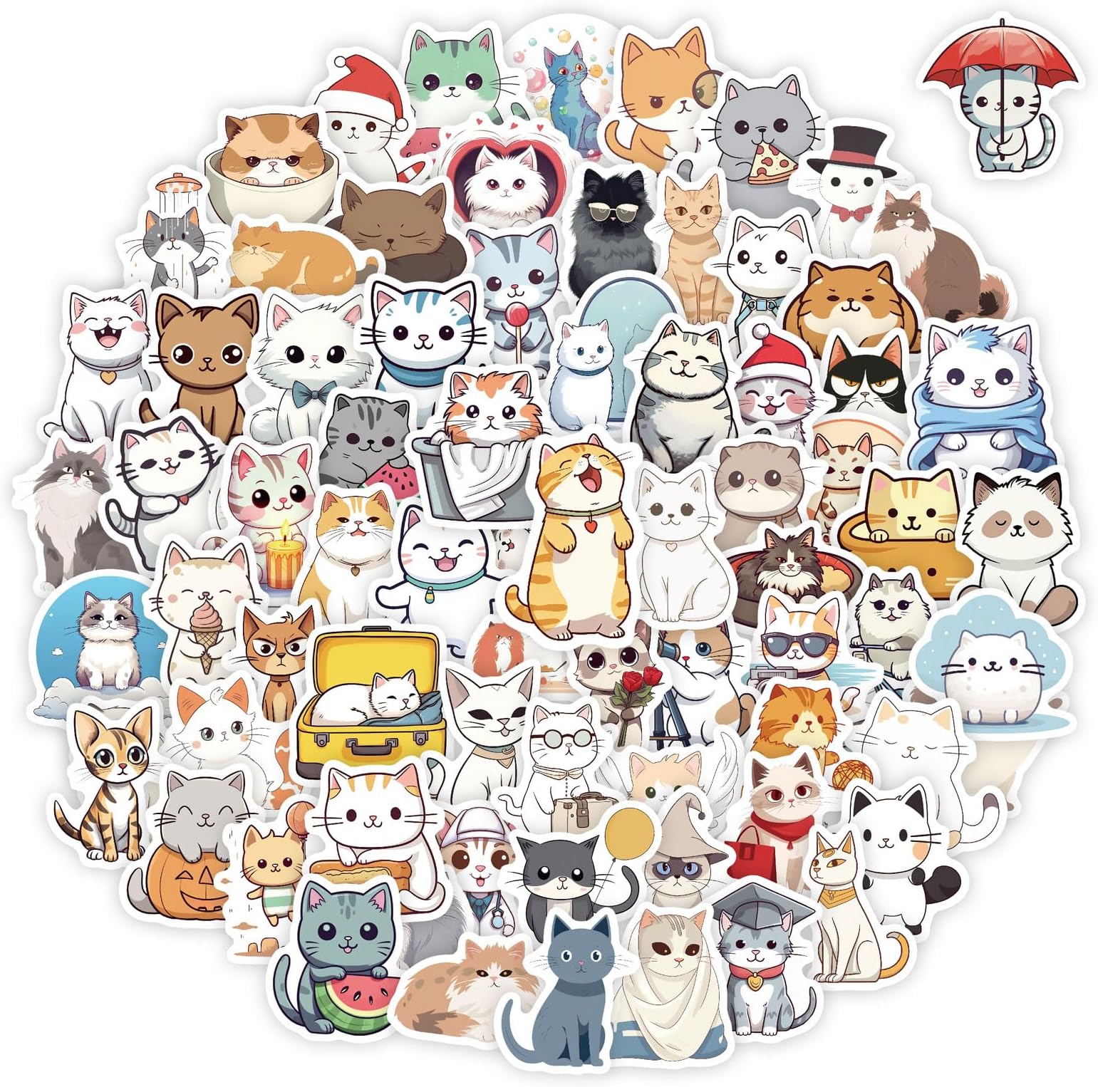 Amazon.com: AOWDIAO 150 Pcs Cute Cat Stickers for Water Bottles ...