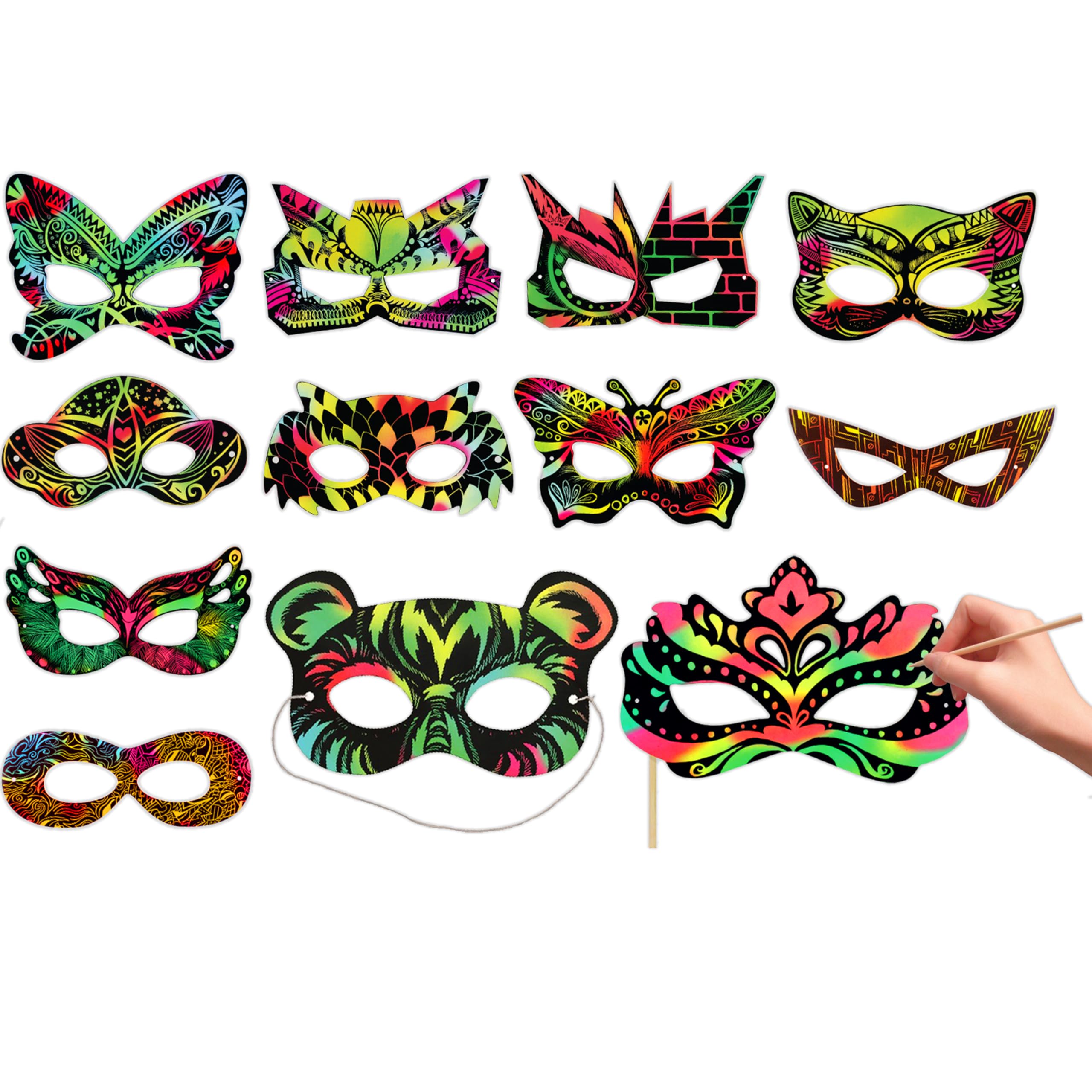 Amazon.com: VHALE 24 Sets Rainbow Scratch Paper Art Superhero Masks ...