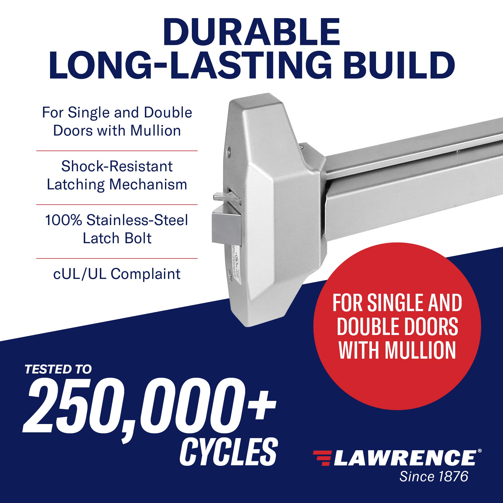 Buy Lawrence Panic Push Bar Exit Device - Medium Duty Grade 2 Stainless ...