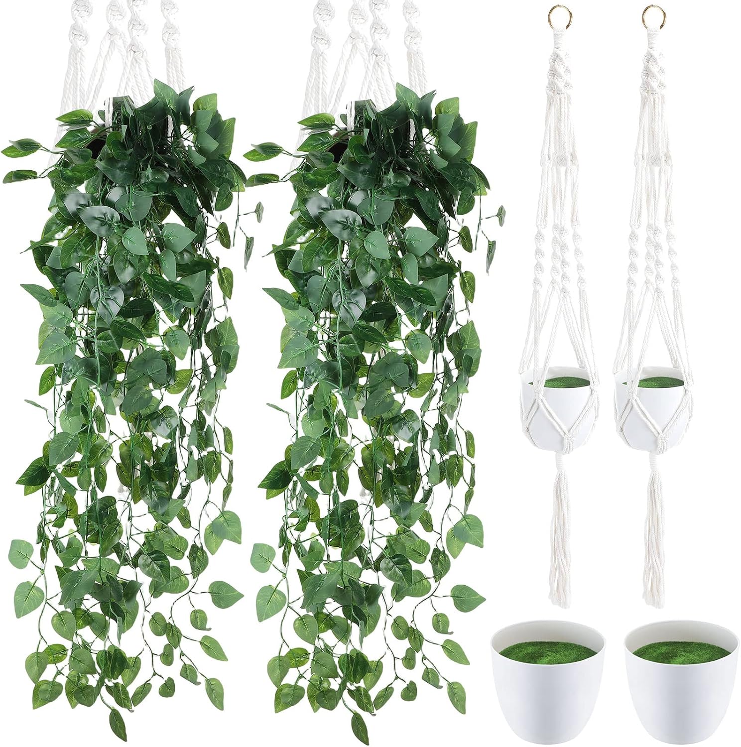 Amazon.com: meekoo 2 Pcs Fake Hanging Plants Kit with Pot and Plant ...
