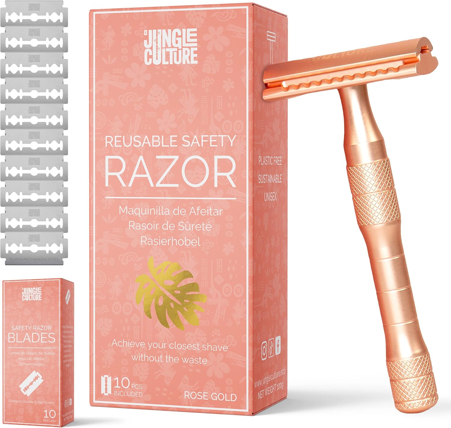 Jungle Culture® Metal Safety Razor for Women in Rose Gold • Reusable ...