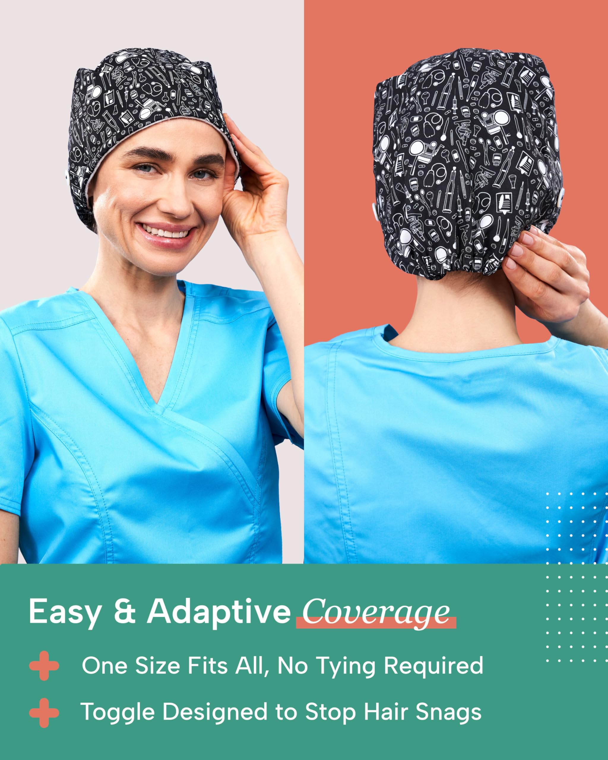 Snapklik.com : Adjustable Scrub Cap For Nurses - Easy Mask Attachment ...