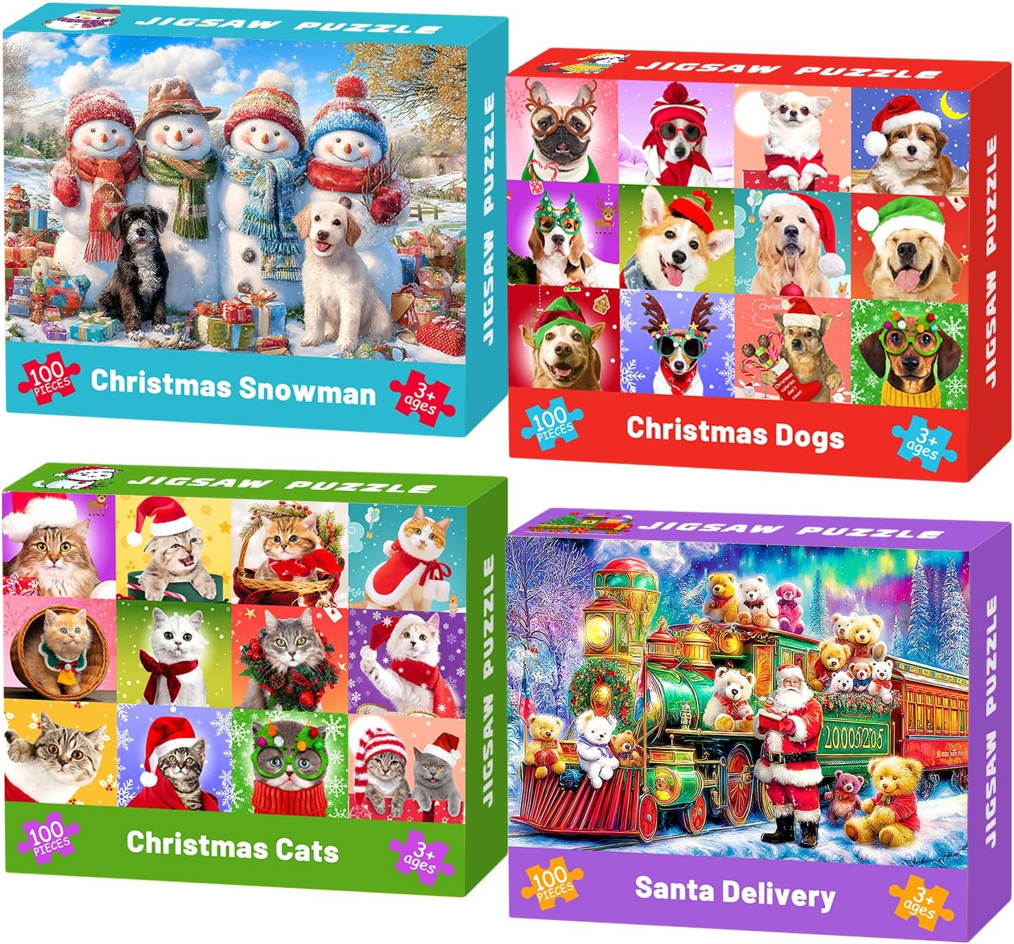 Amazon.com: 4 Packs Christmas 100 Piece Puzzles for Kids Ages 4-6 6-8 8 ...