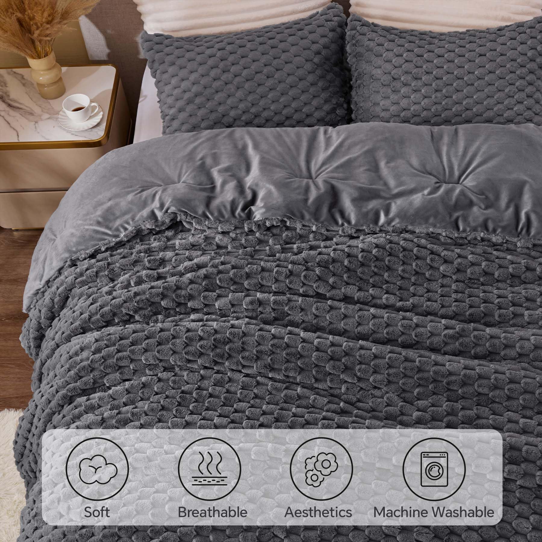Snapklik.com : BEDELITE Fluffy Full Size Comforter Set - Dark Grey ...
