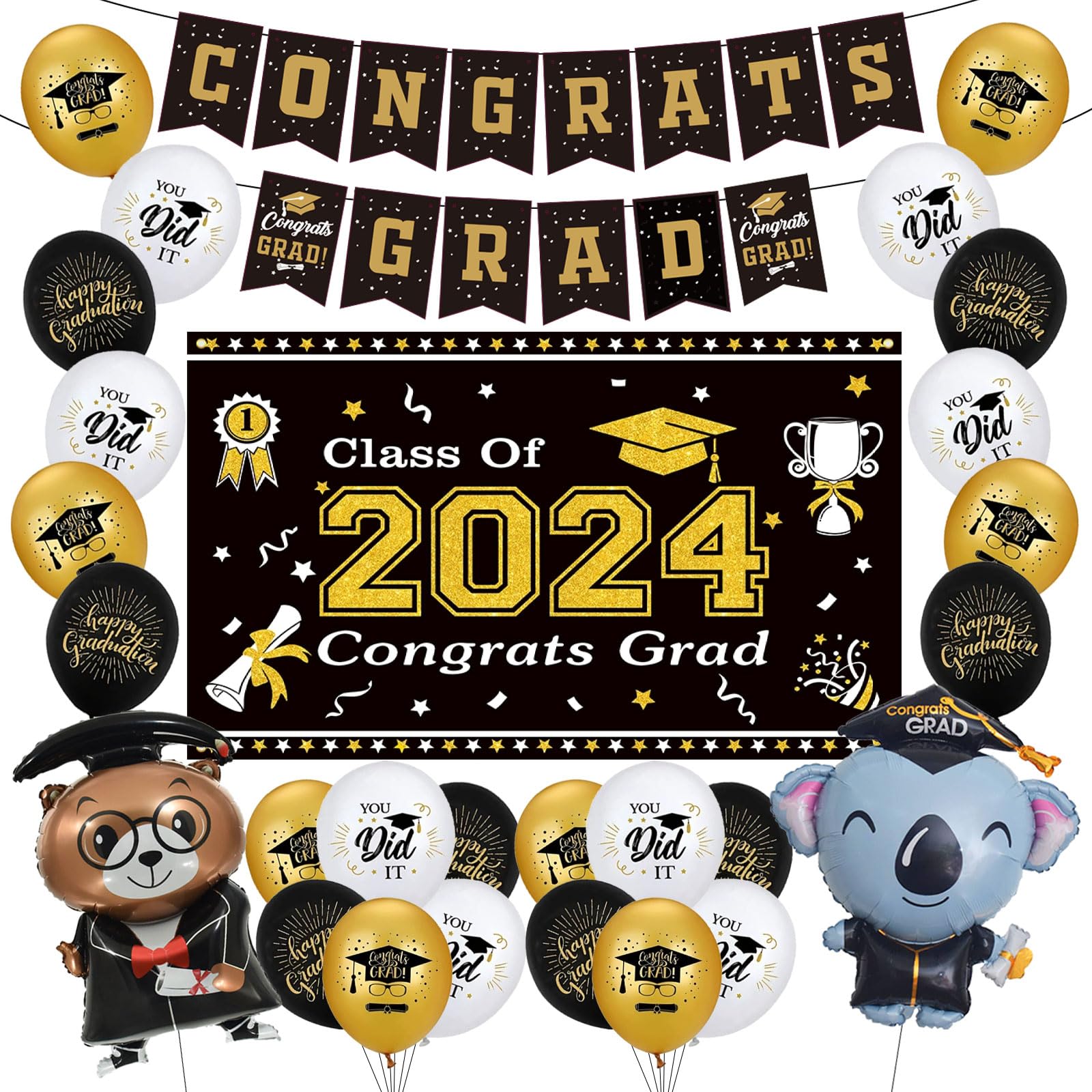 Amazon.com: Graduation Decorations Class of 2024 Black and Gold Themed ...