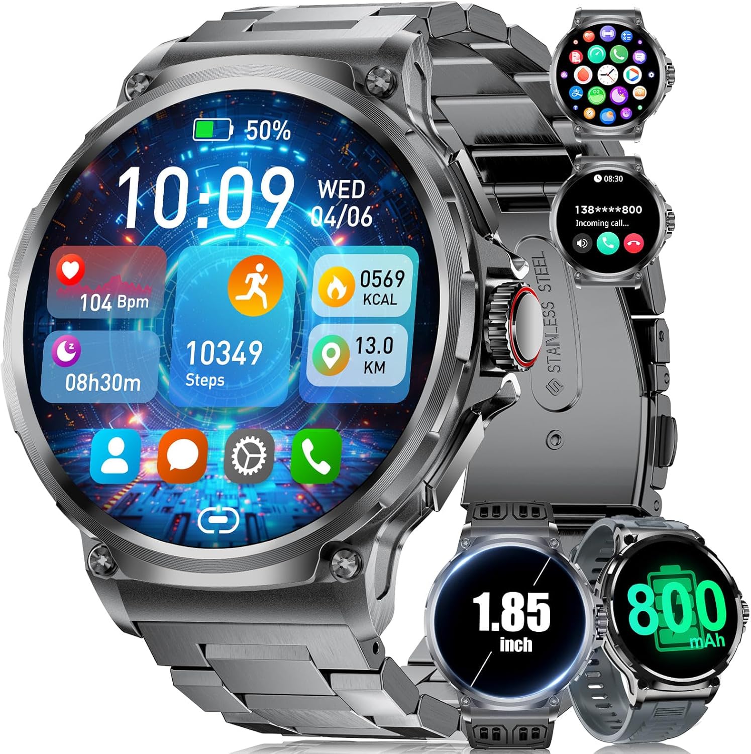 LIGE Smart Watch for Men with 800Ah,1.85" Big Screen Smartwatch with ...