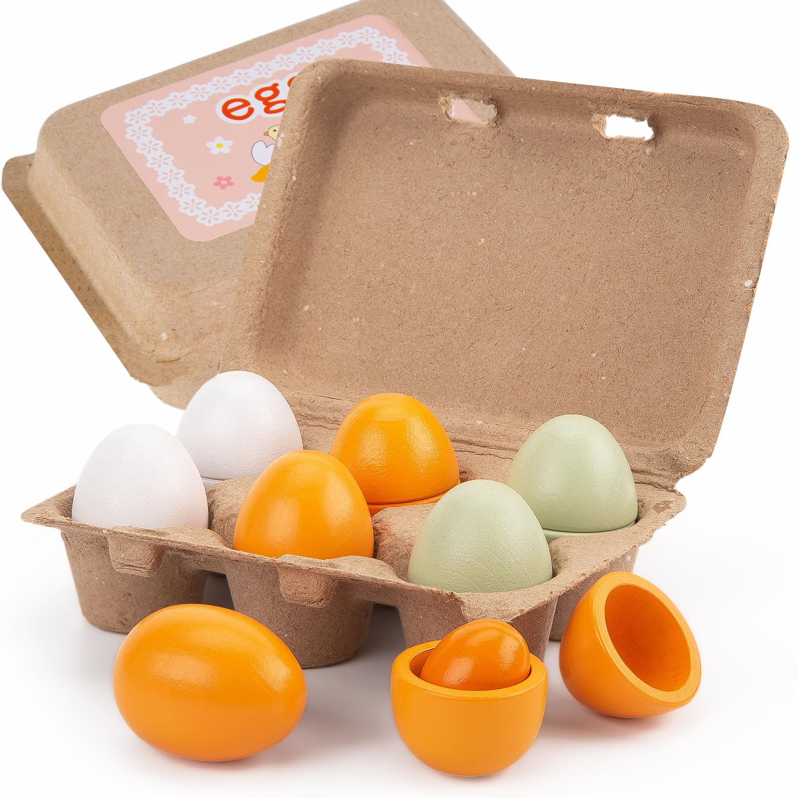Amazon.com: 3 Otters 12PCS Egg Play Food Set for Kids Kitchen, Wooden ...