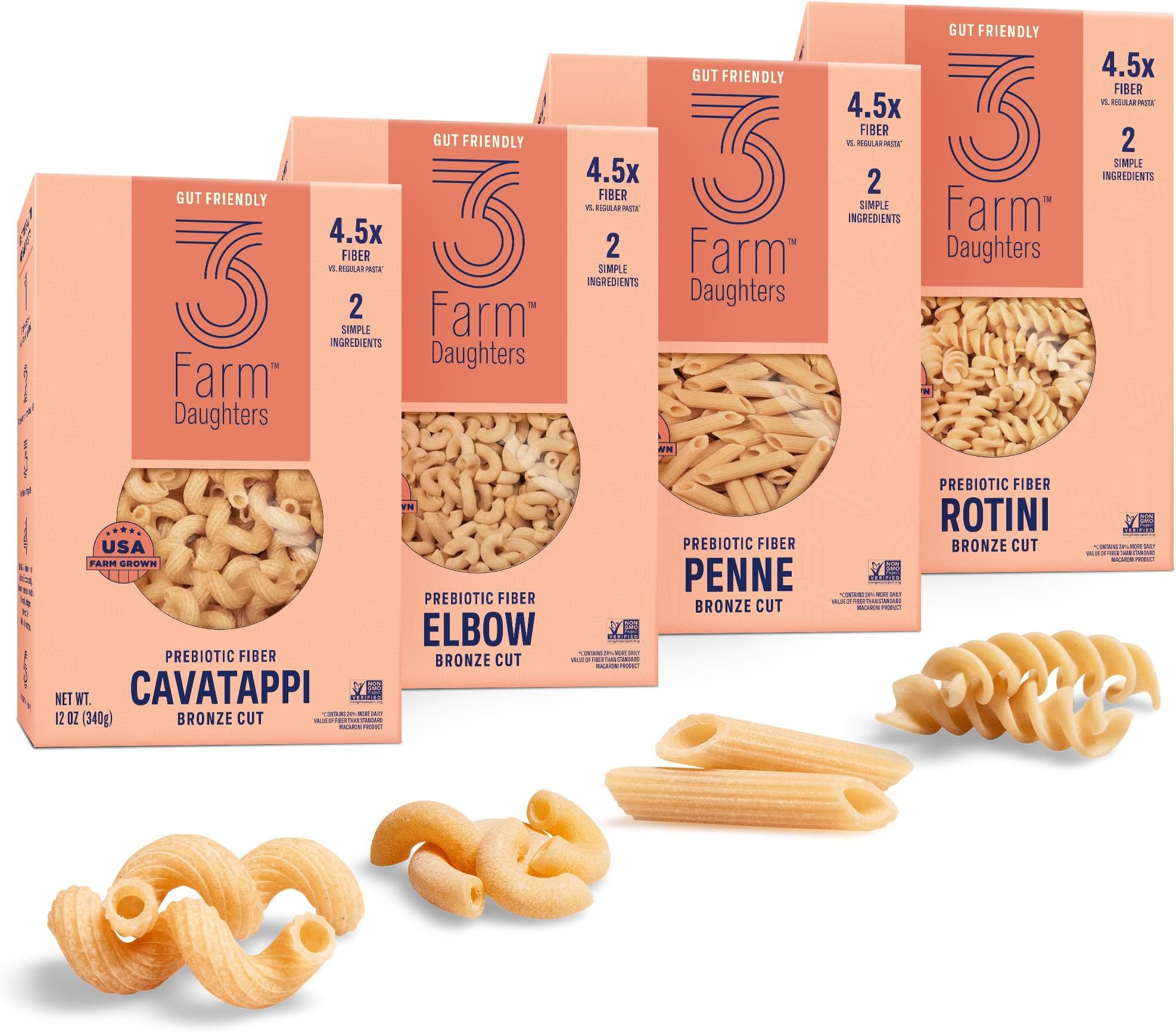 Amazon.com : 3 Farm Daughters High Fiber Pasta Variety Pack, Includes ...