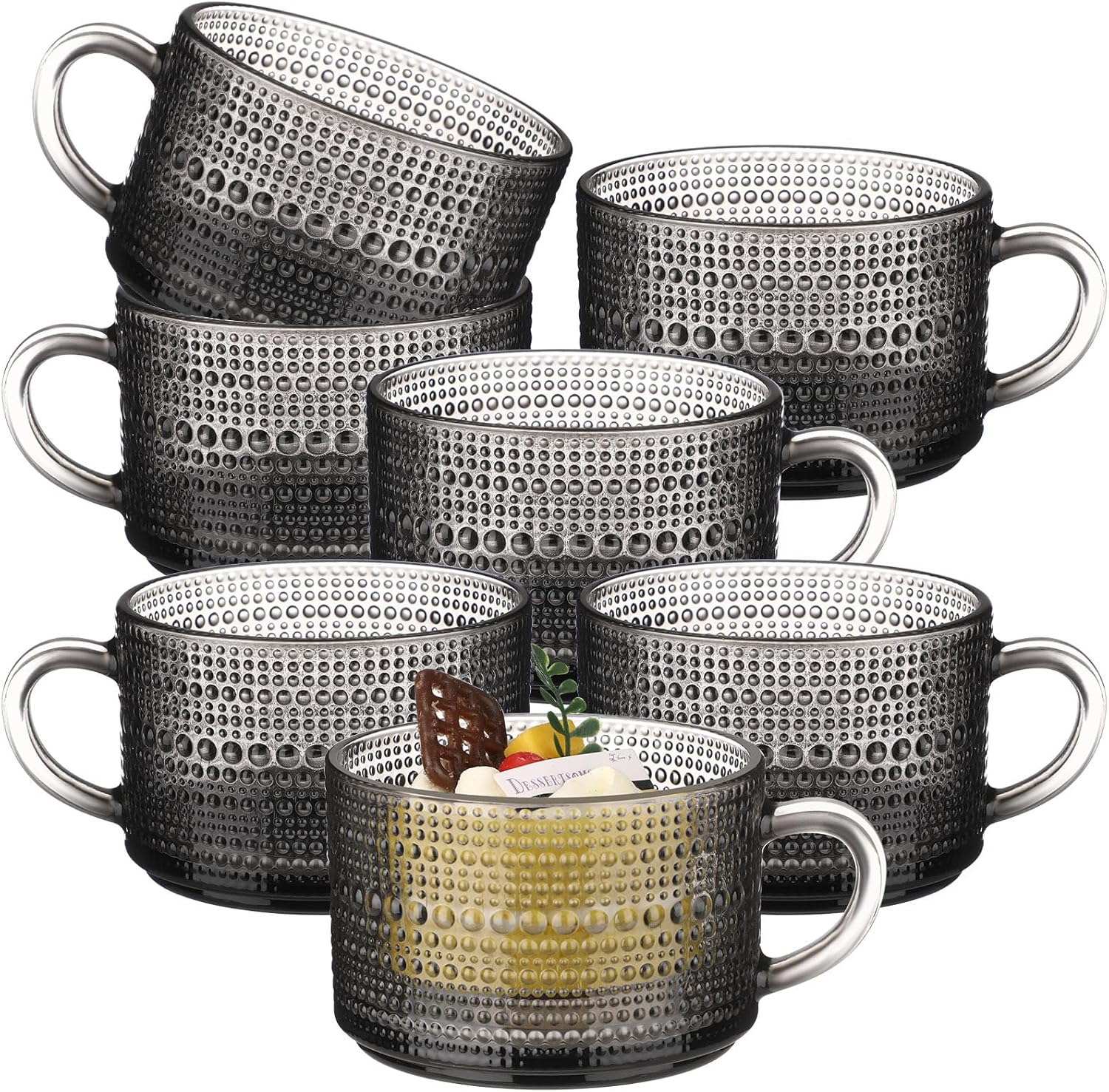 Amazon.com | Eccliy 6 Pcs Vintage Coffee Mugs 14 oz Glass Stackable Tea ...