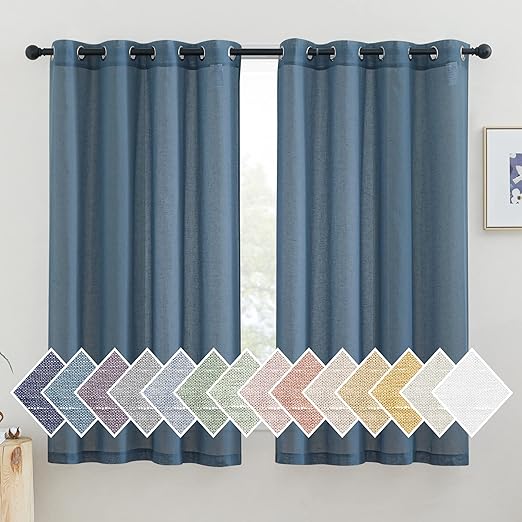 Amazon.com: NICETOWN Linen Sheer Stone Blue Curtains 63 inch Length ...